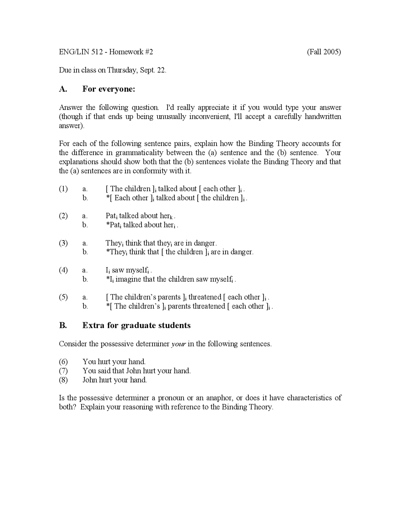 Analysis Of English Syntax Homework 2 Question Lin 512 Docsity