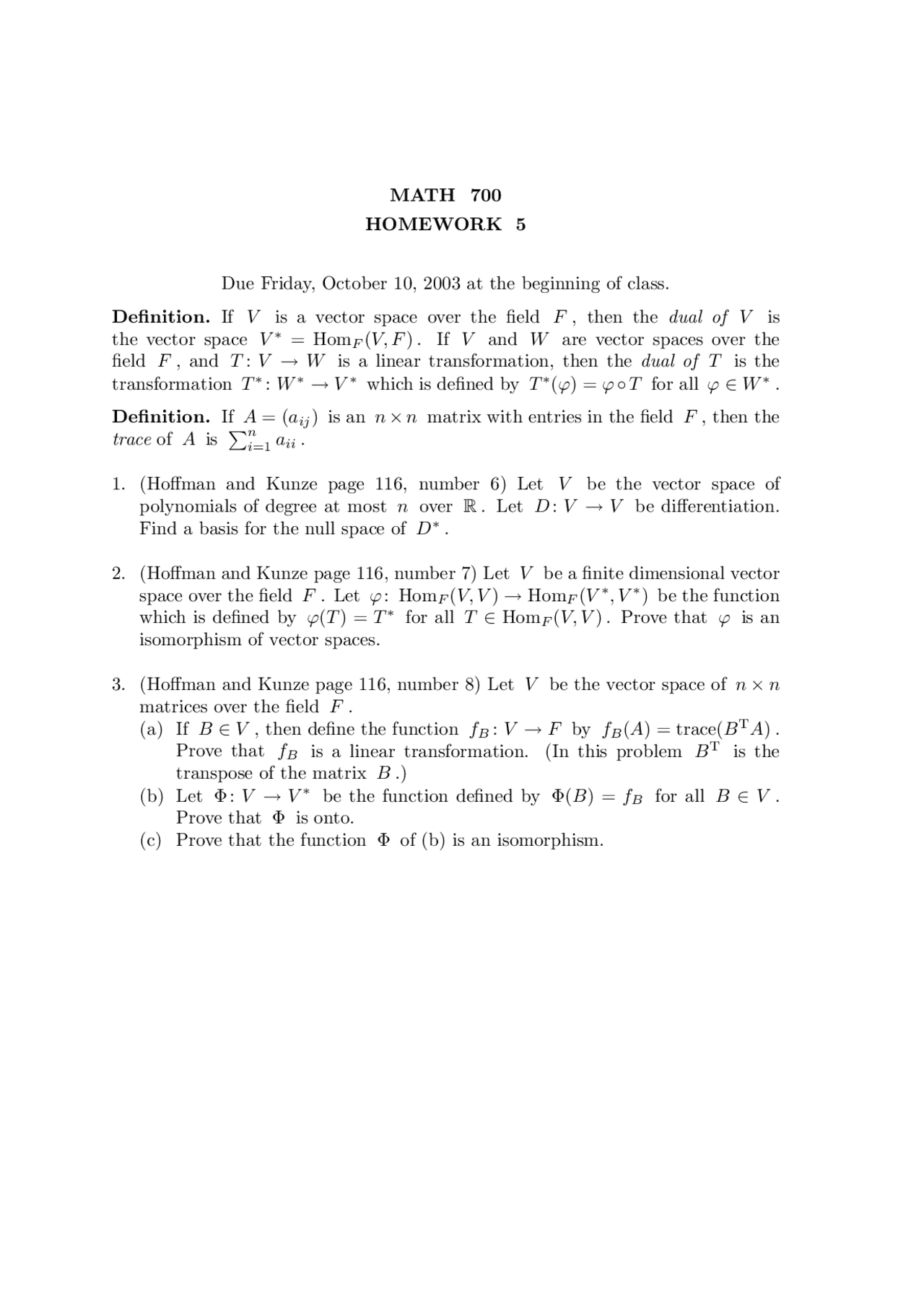Assignment 5 Questions To Resolution Linear Algebra Math 700 Docsity