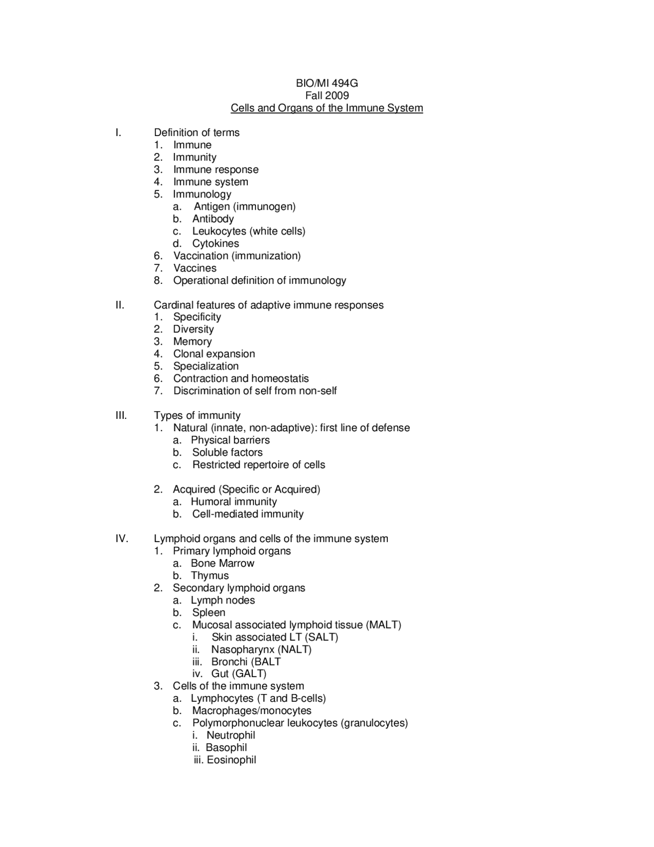 Cells and Organs of the Immune System - Review | MI 494G - Docsity