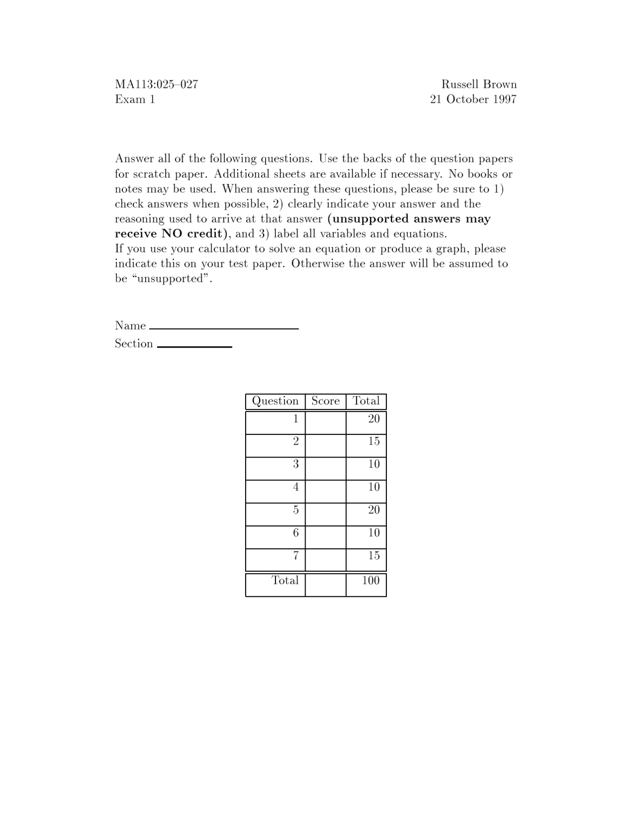 7 Unsolved Problems On Calculus I Examination 1 Ma 113 Docsity