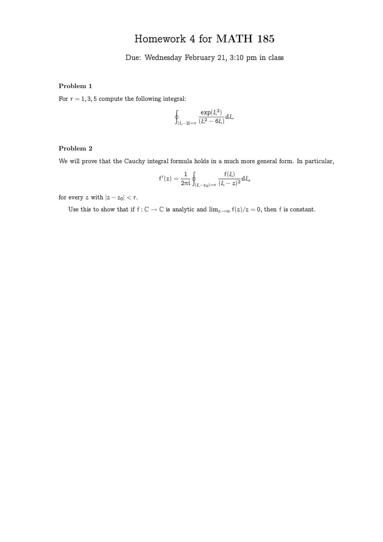 Homework 4 Problems Introduction To Complex Analysis Math 185 Docsity