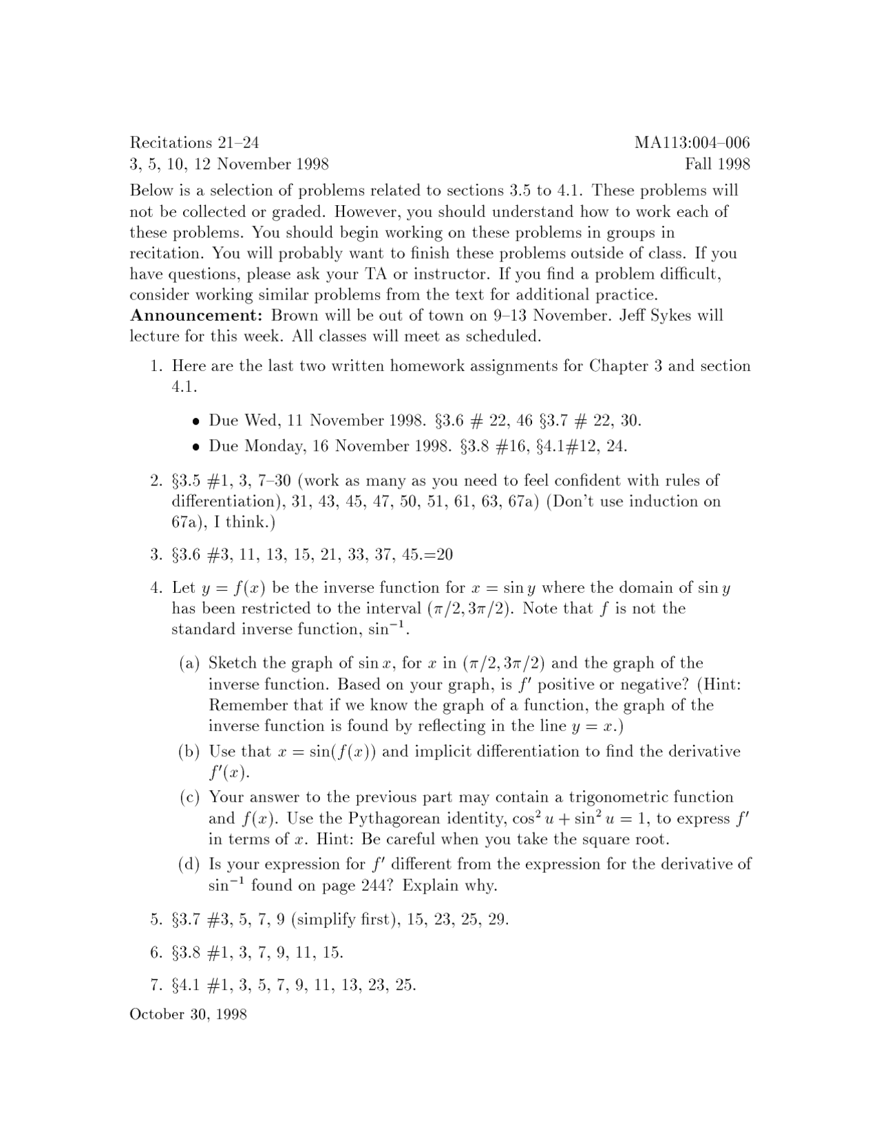 Sample Questions for Assignment 21 - Calculus I | MA 113 - Docsity
