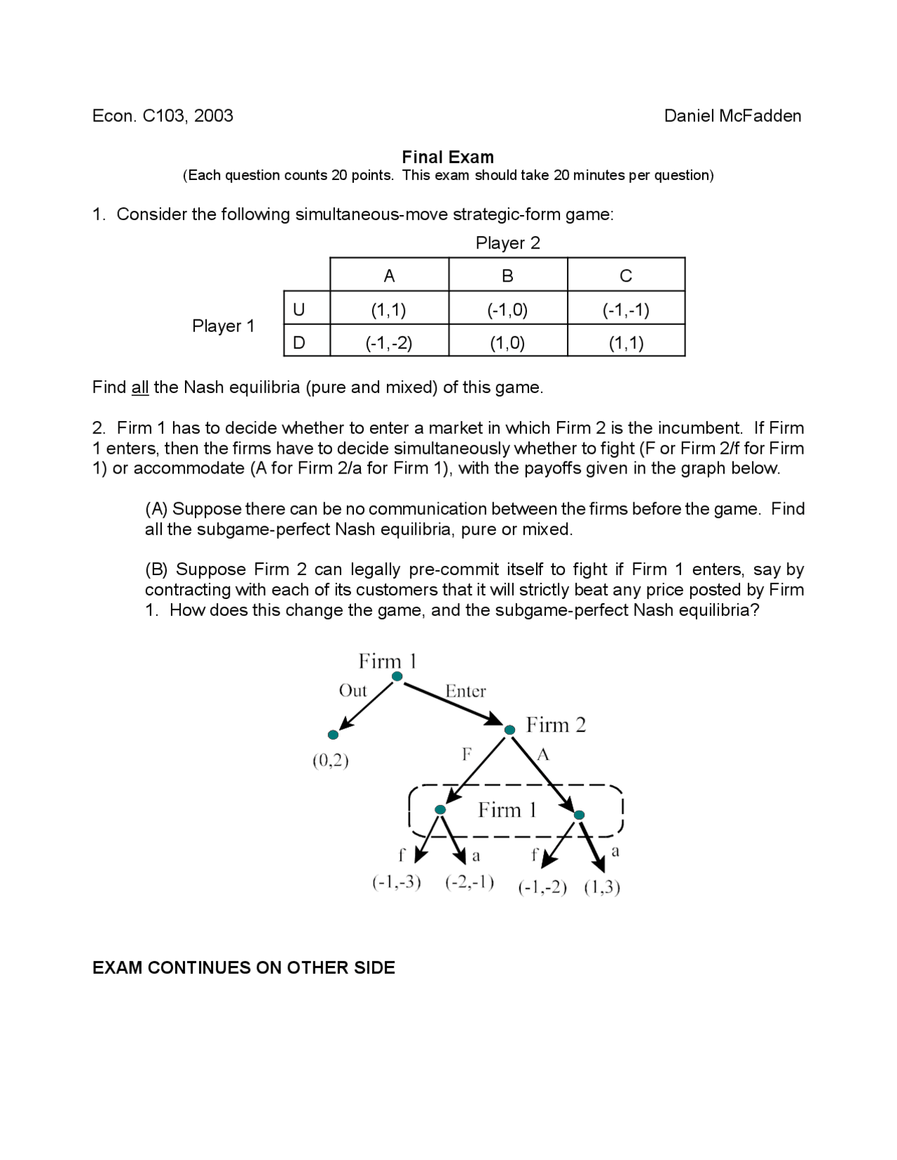 Final Exam - Questions with Solutions - Mathematical Economics | ECON C103 | Exams Economics ...