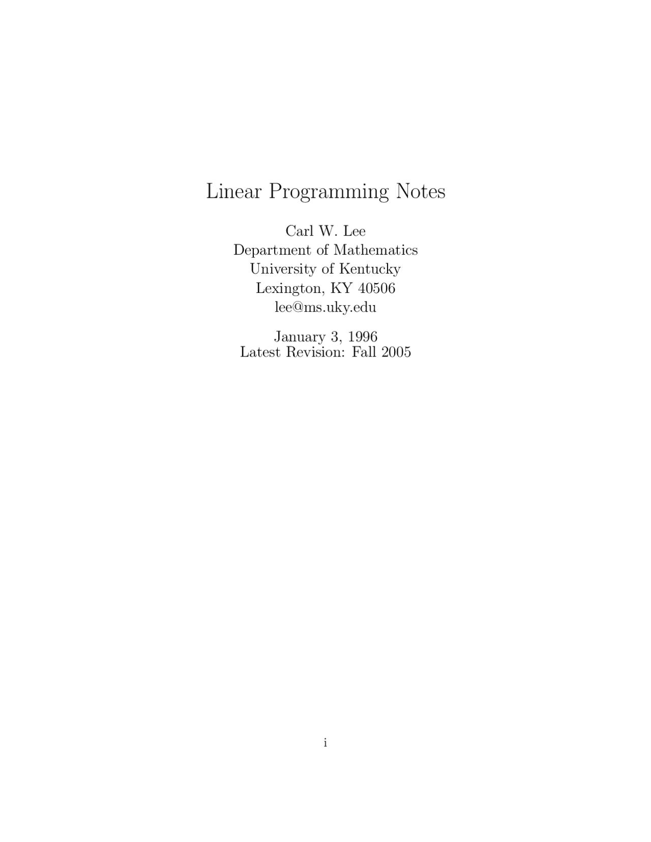 Linear And Combinatorial Optimization Linear Programming Notes Ma