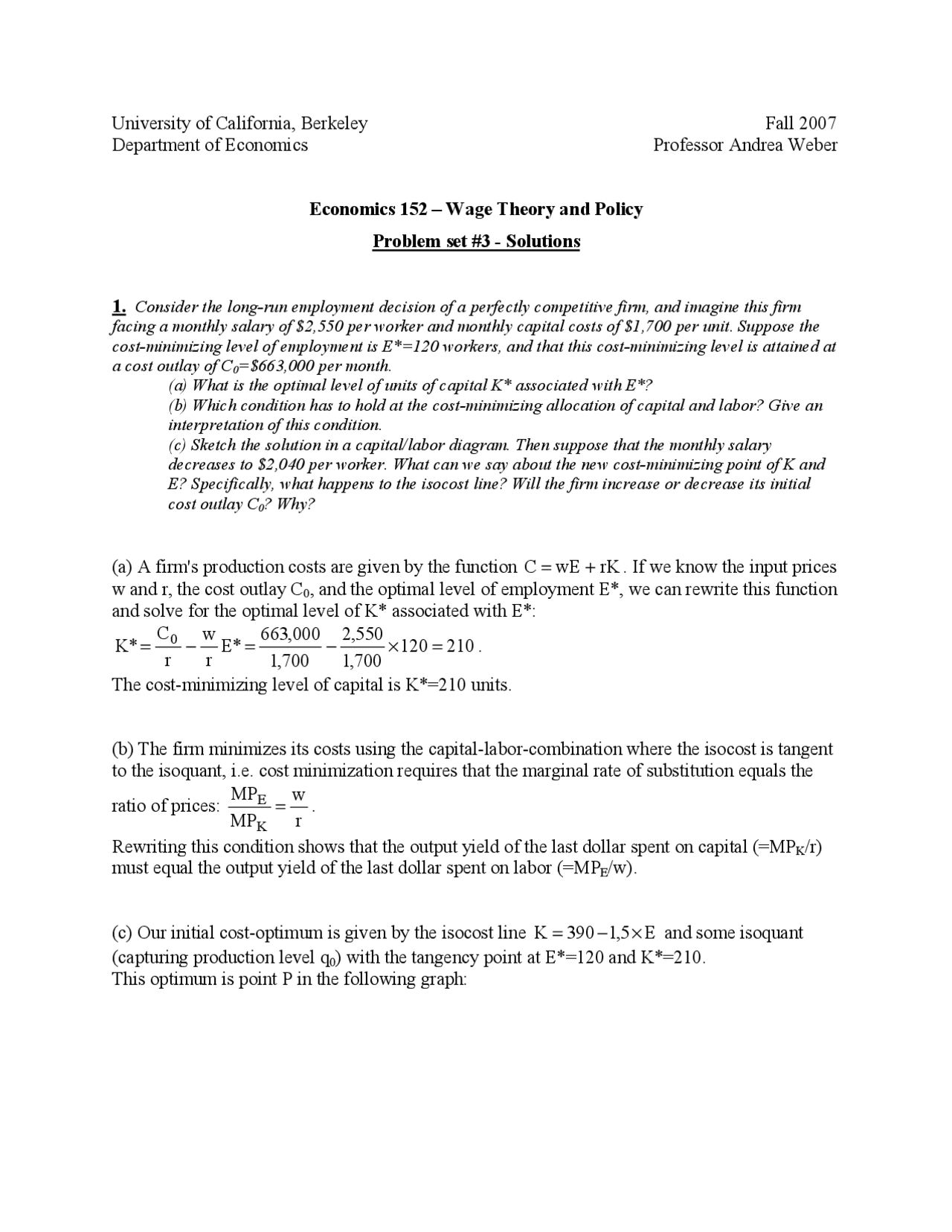 Problem Set 3 Solutions Wage Theory And Policy Econ 152 Docsity