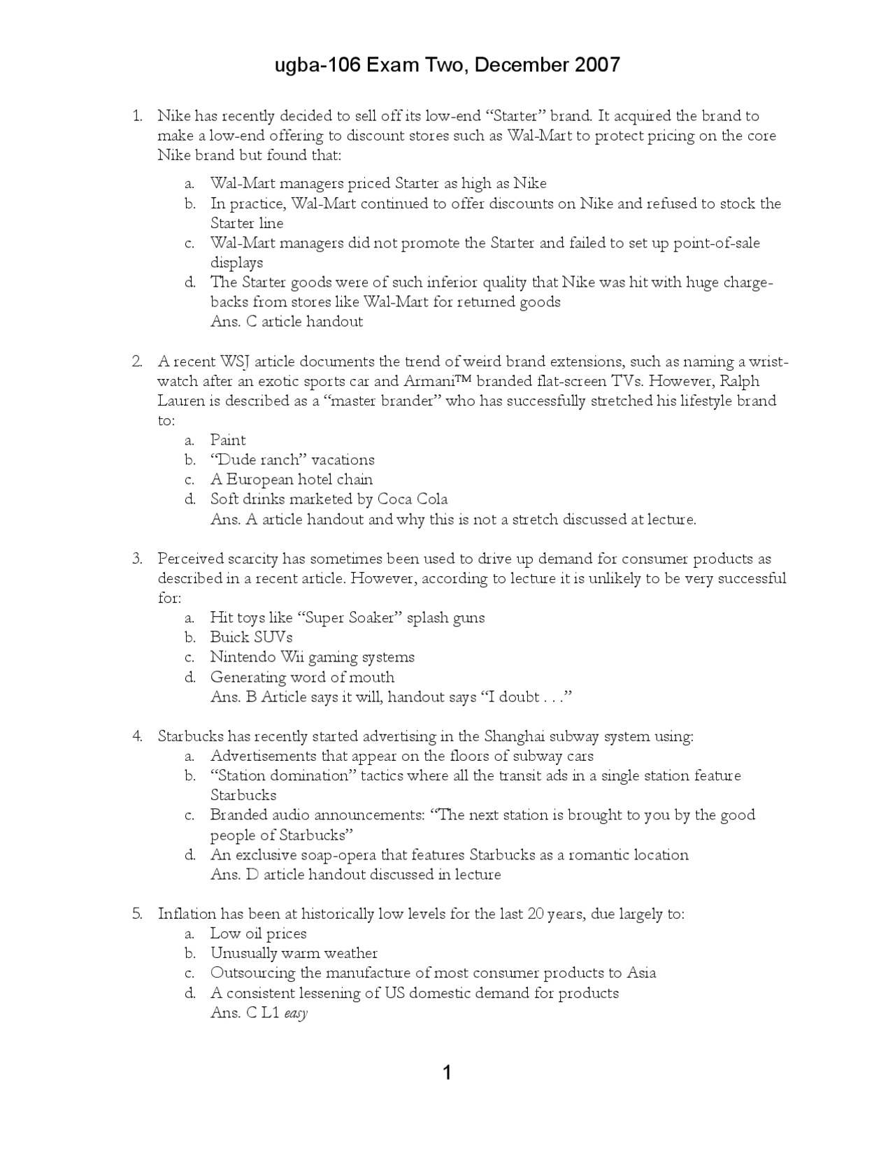 Practice Exam 2 For Marketing Ugba 106 Exams Introduction To