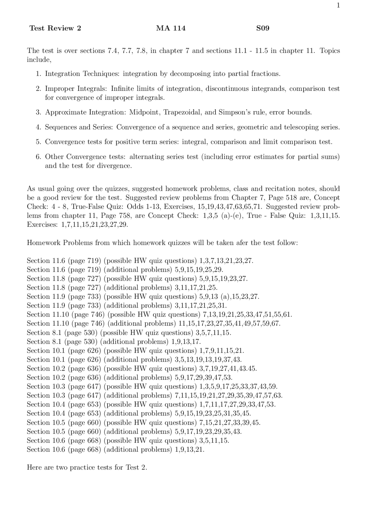 Test Ii Review For Calculus Ii Ma 114 Docsity