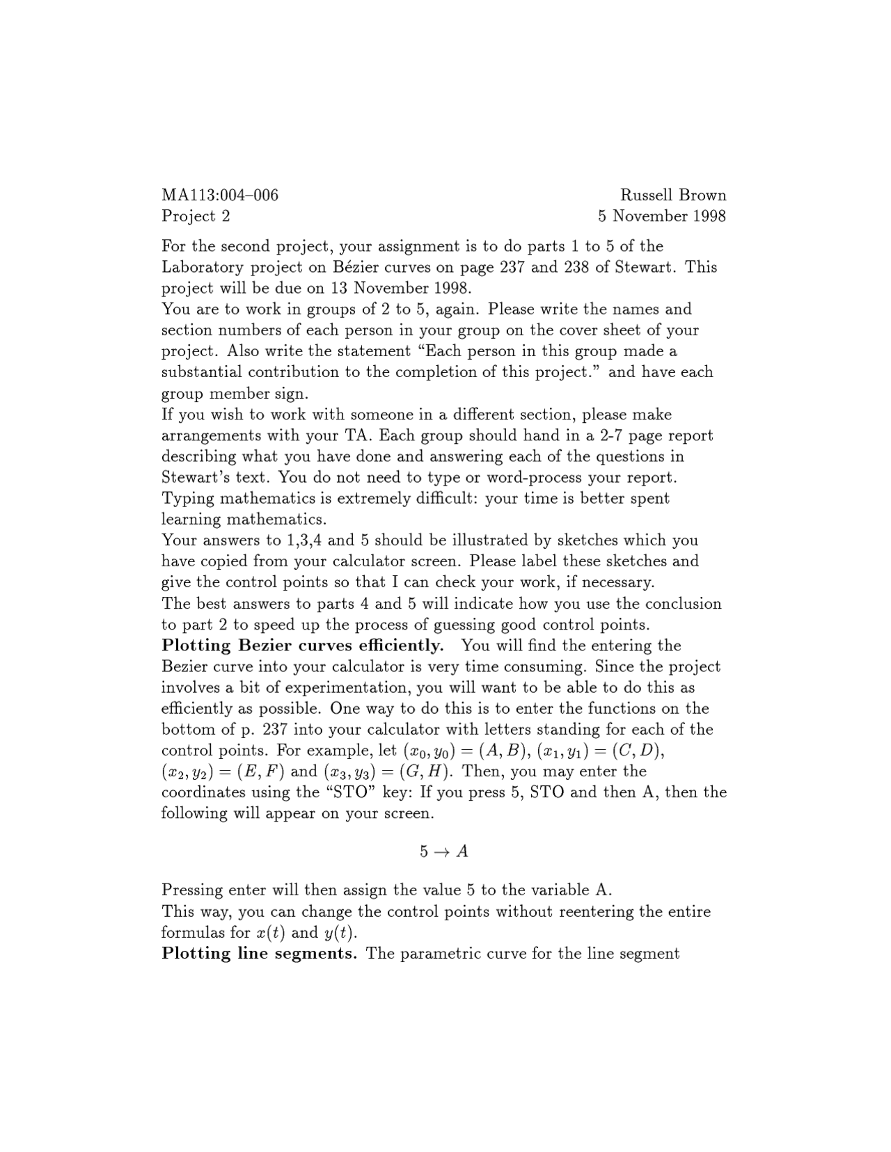Project 2 For Plotting Bezier Curves Efficiently Calculus I Ma 113