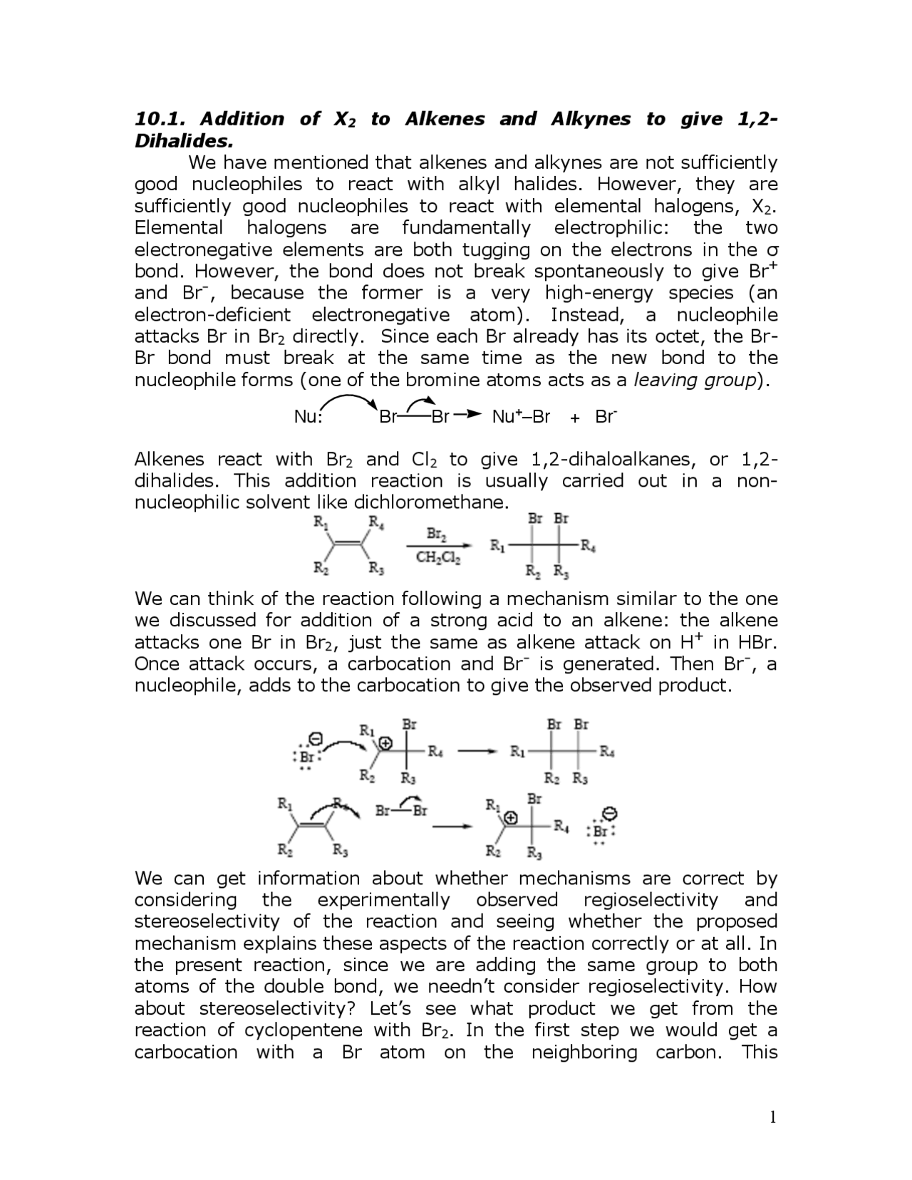 Alkenes And Alkynes Are Good Nucleophiles Lecture Notes Che 230