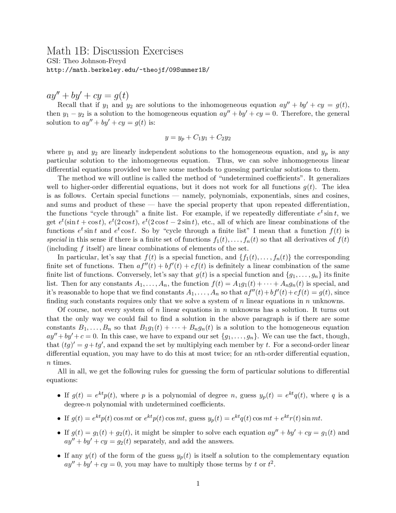 Discussion Exercises For Calculus Math 1b Docsity