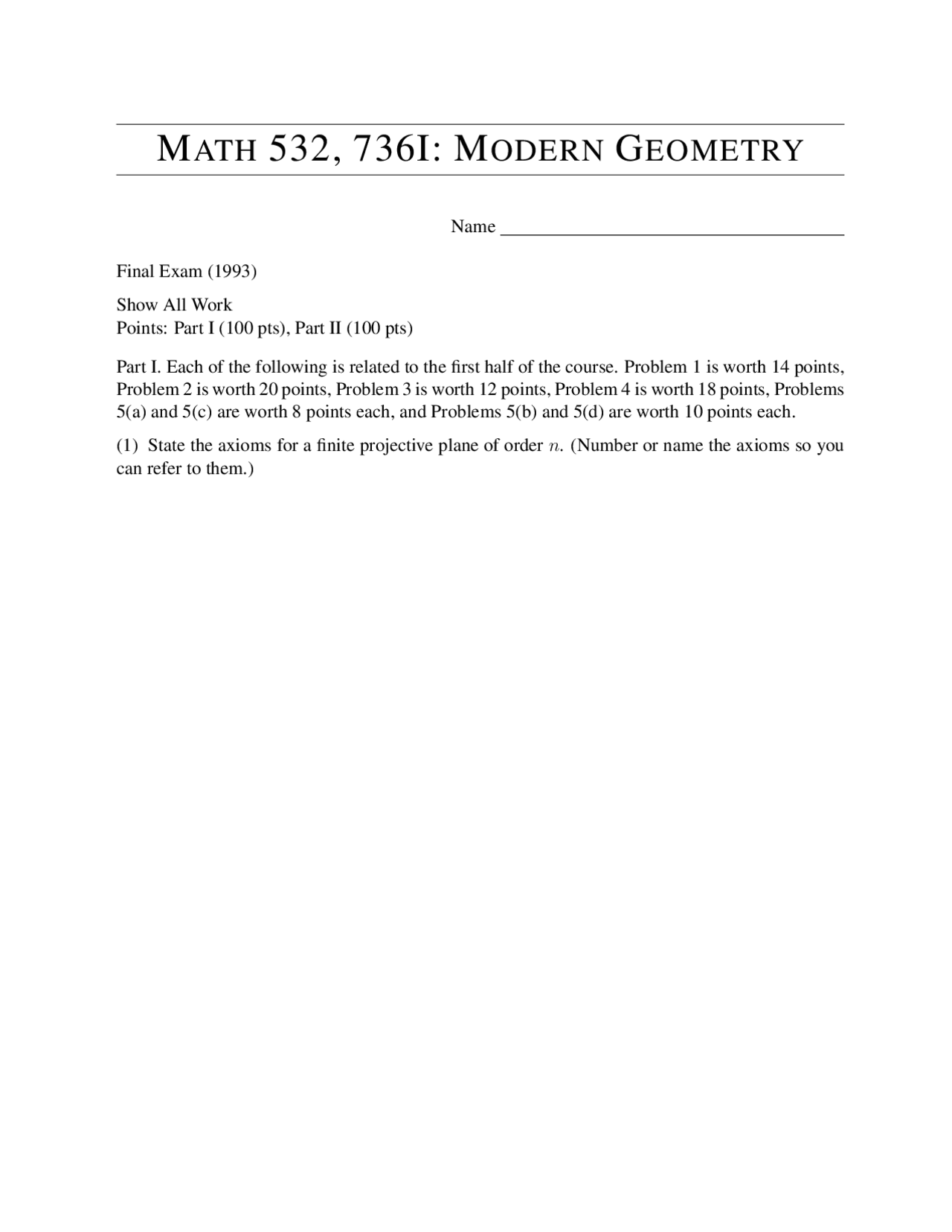 3 Solved Theorems on the Finite Projective Plane - Final Exam | MATH ...