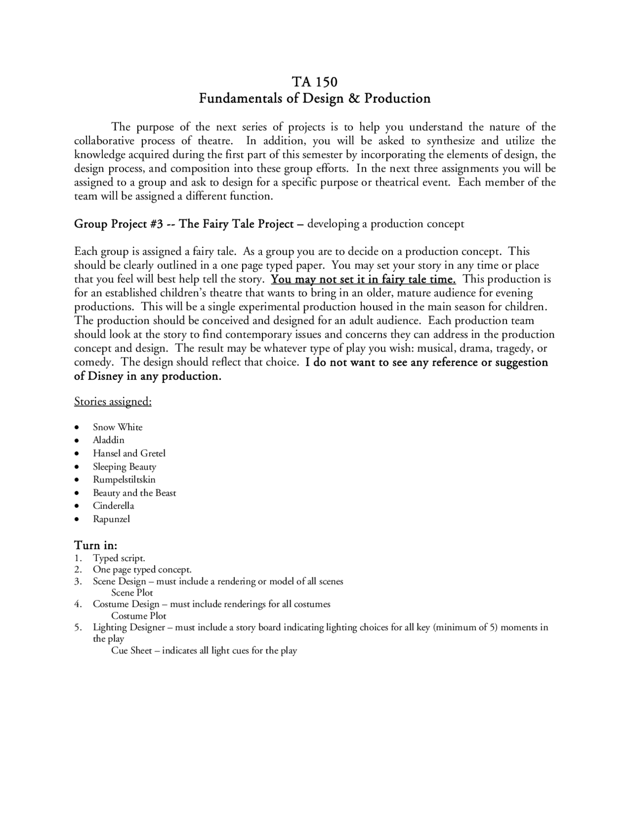 Group Project 3 - The Fairy Tale Project | TA 150 - Docsity