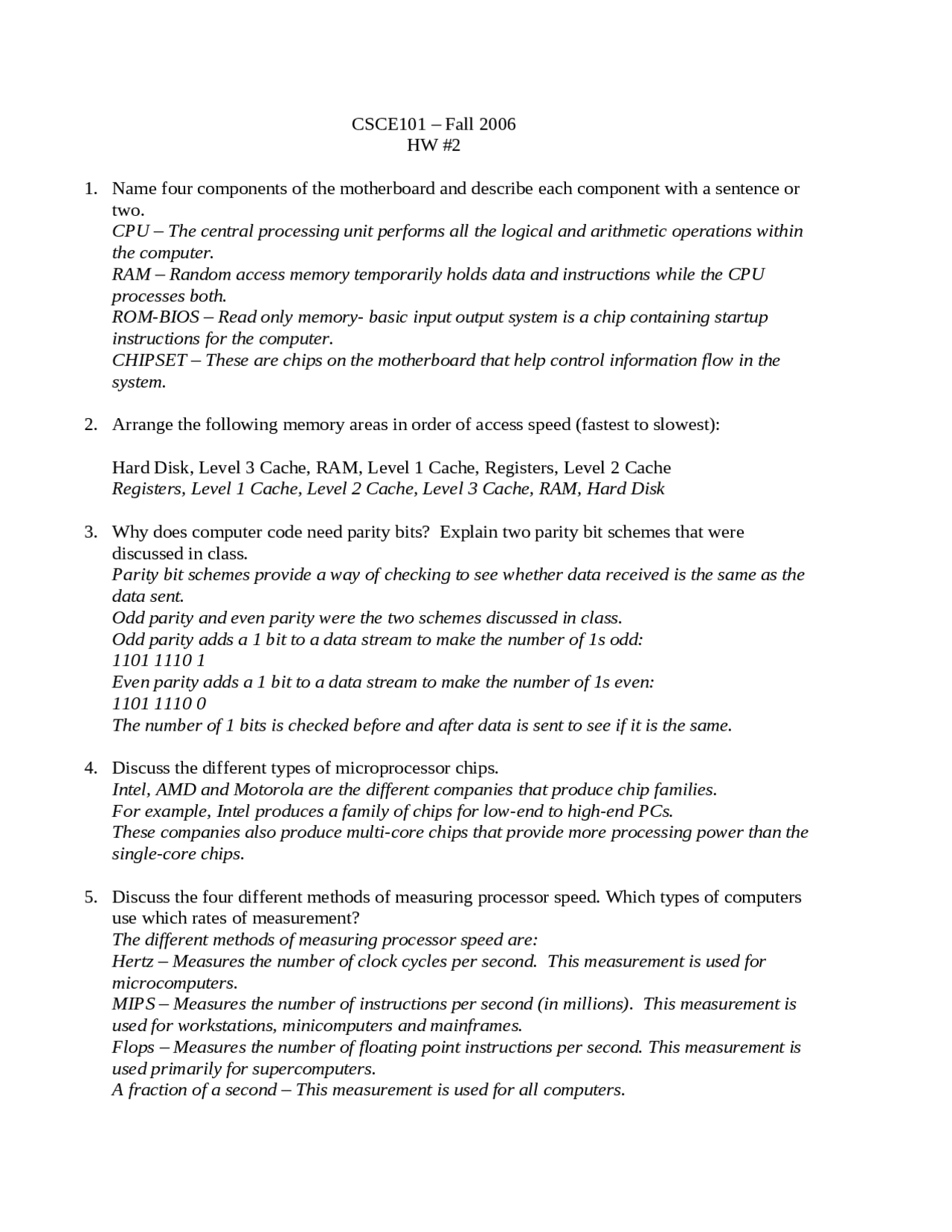 Solutions For Homework 2 Computer Concepts Csce 101 Docsity