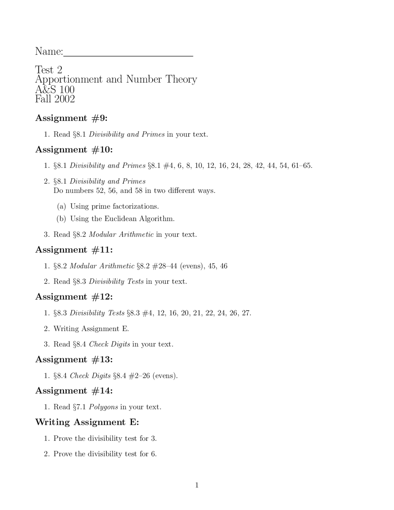 Test 2: A&S 100 Fall 2002 - Assignments on Apportionment and Number ...