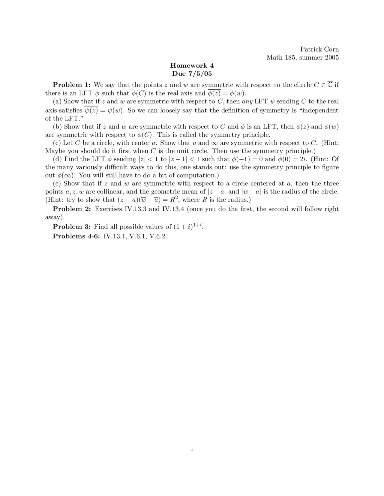 4 Questions For Introduction To Complex Analysis Homework 4 Math