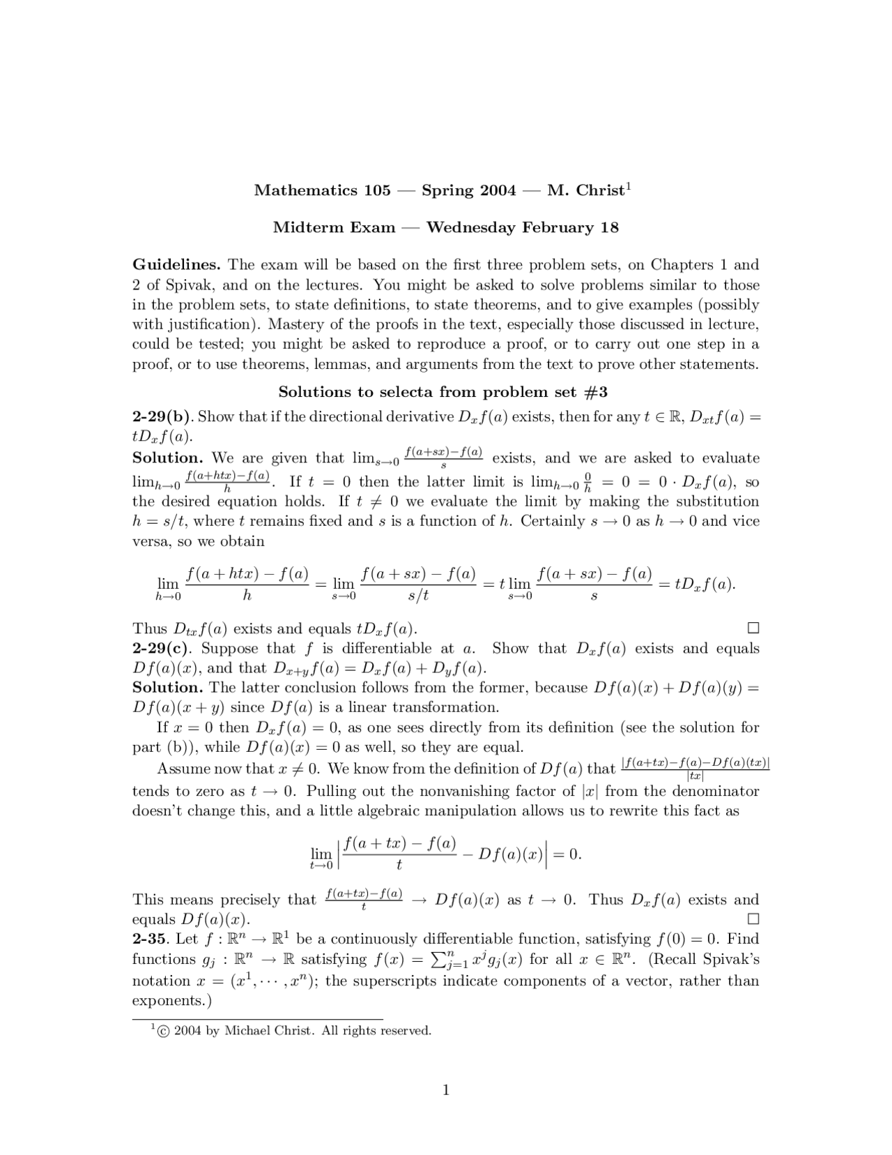 Problem Set 3 Solutions Analysis Ii Math 105 Docsity