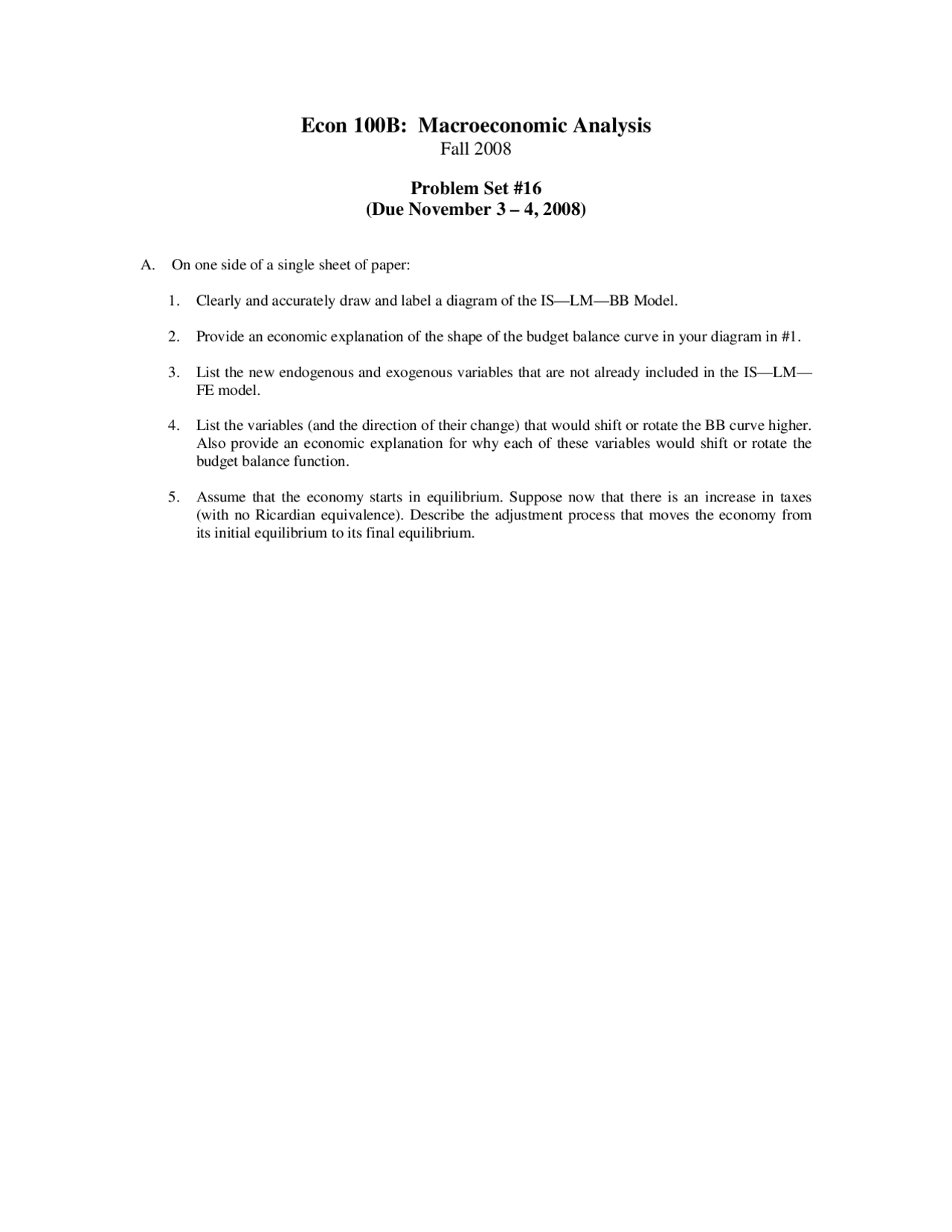 Macroeconomics Analysis Assignment Econ 100b Docsity