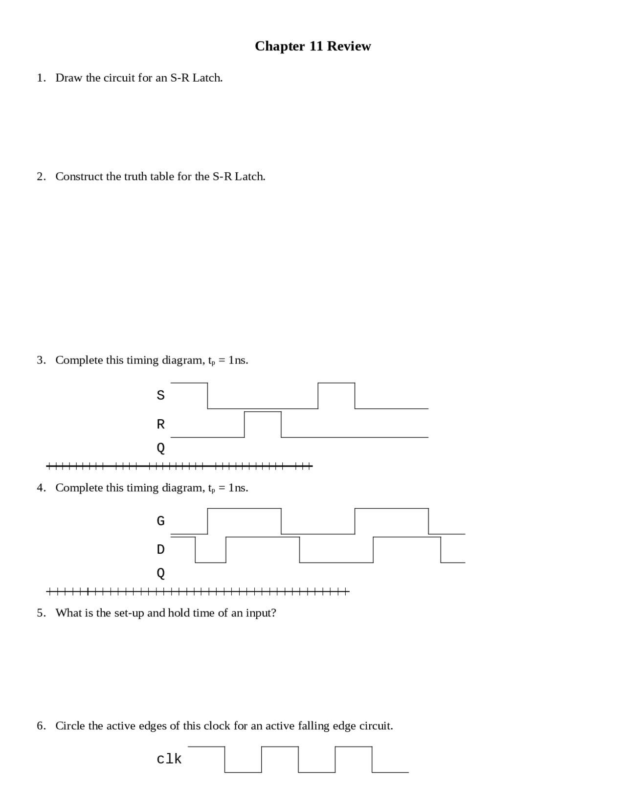 Chapter 11 Review Sheet Digital Logic Design Csce 211 Docsity