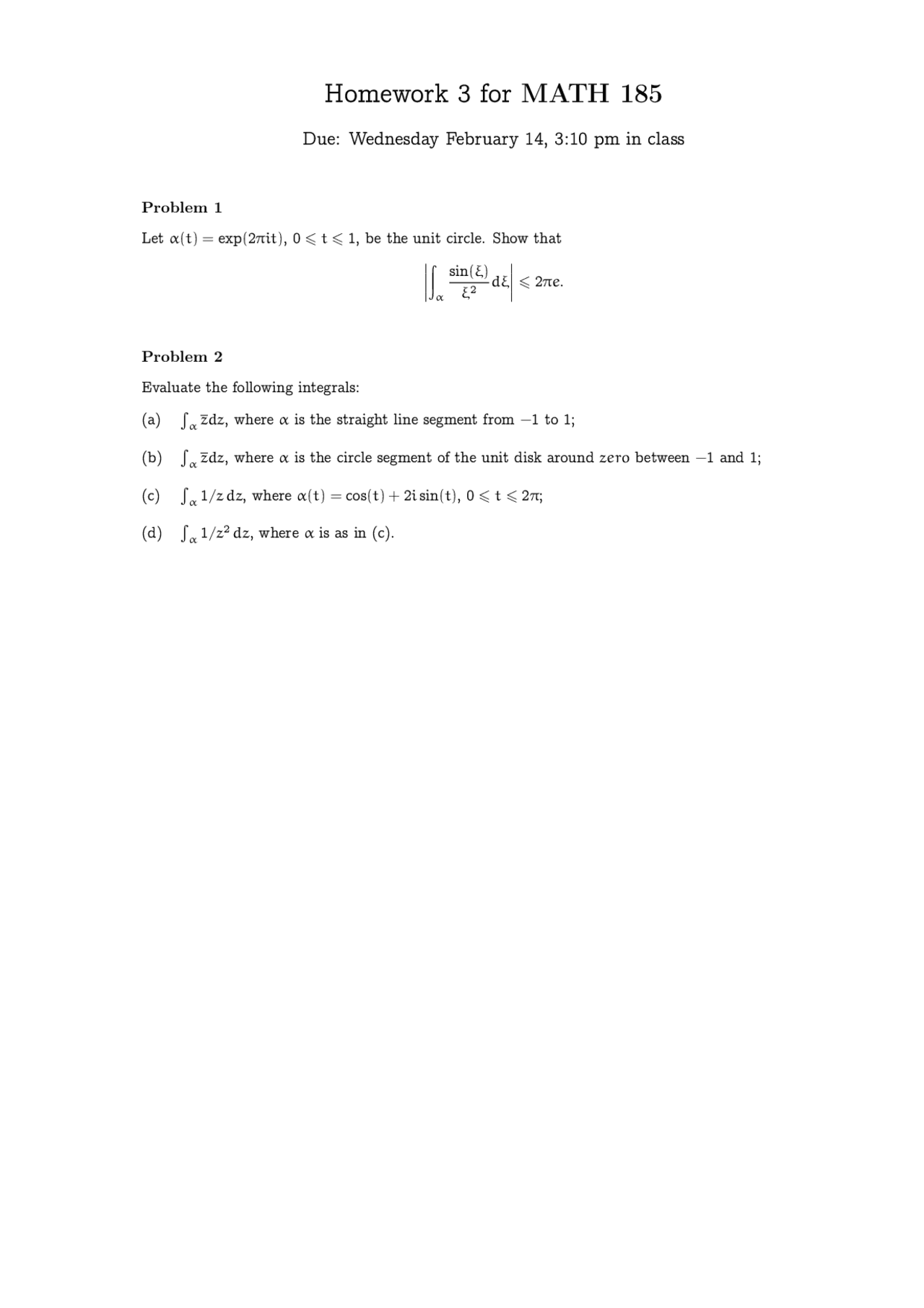 Problems On Introduction To Complex Analysis Assignment 3 Math 185 Docsity