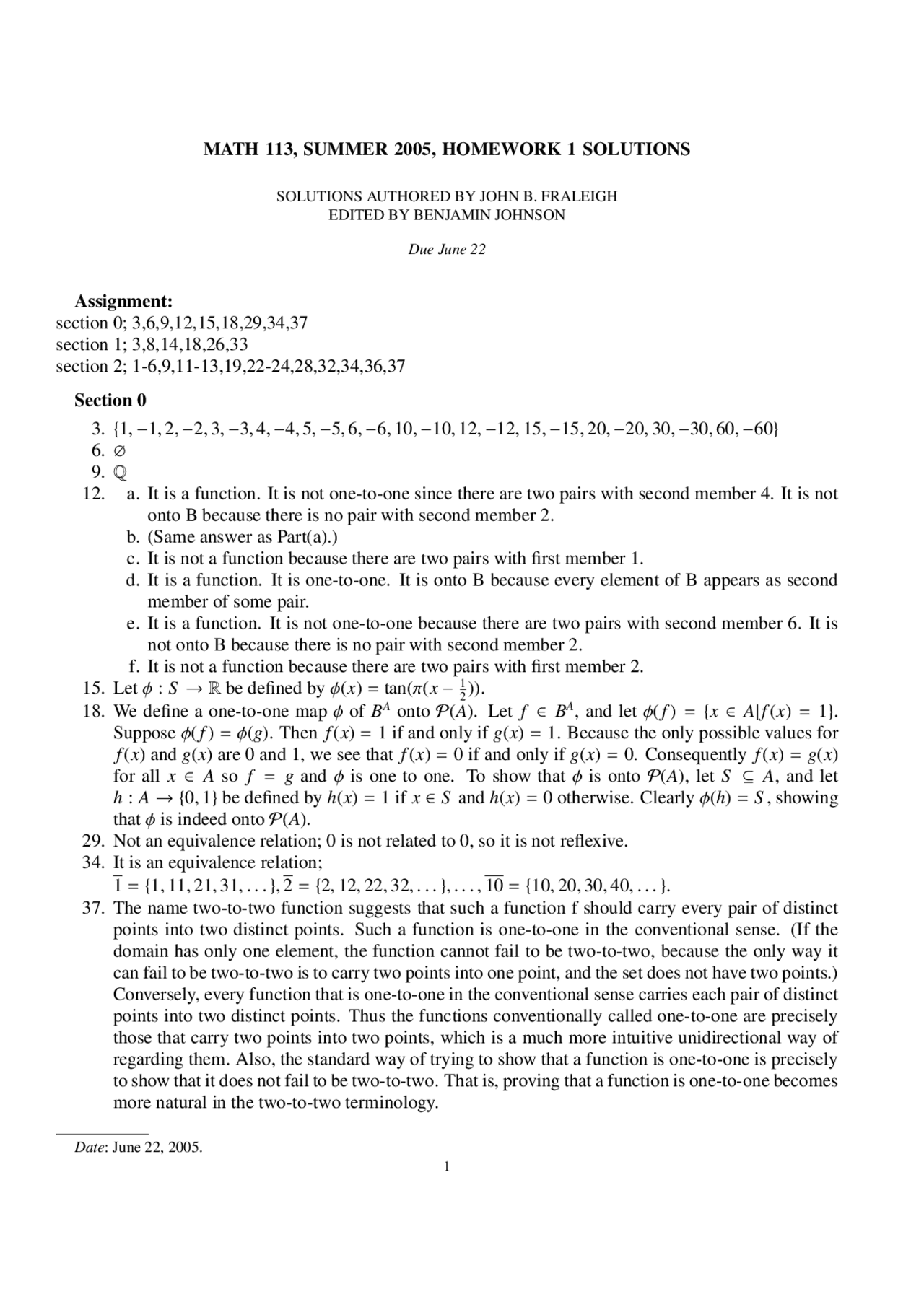Introduction To Abstract Algebra Homework 1 Solutions Math 113