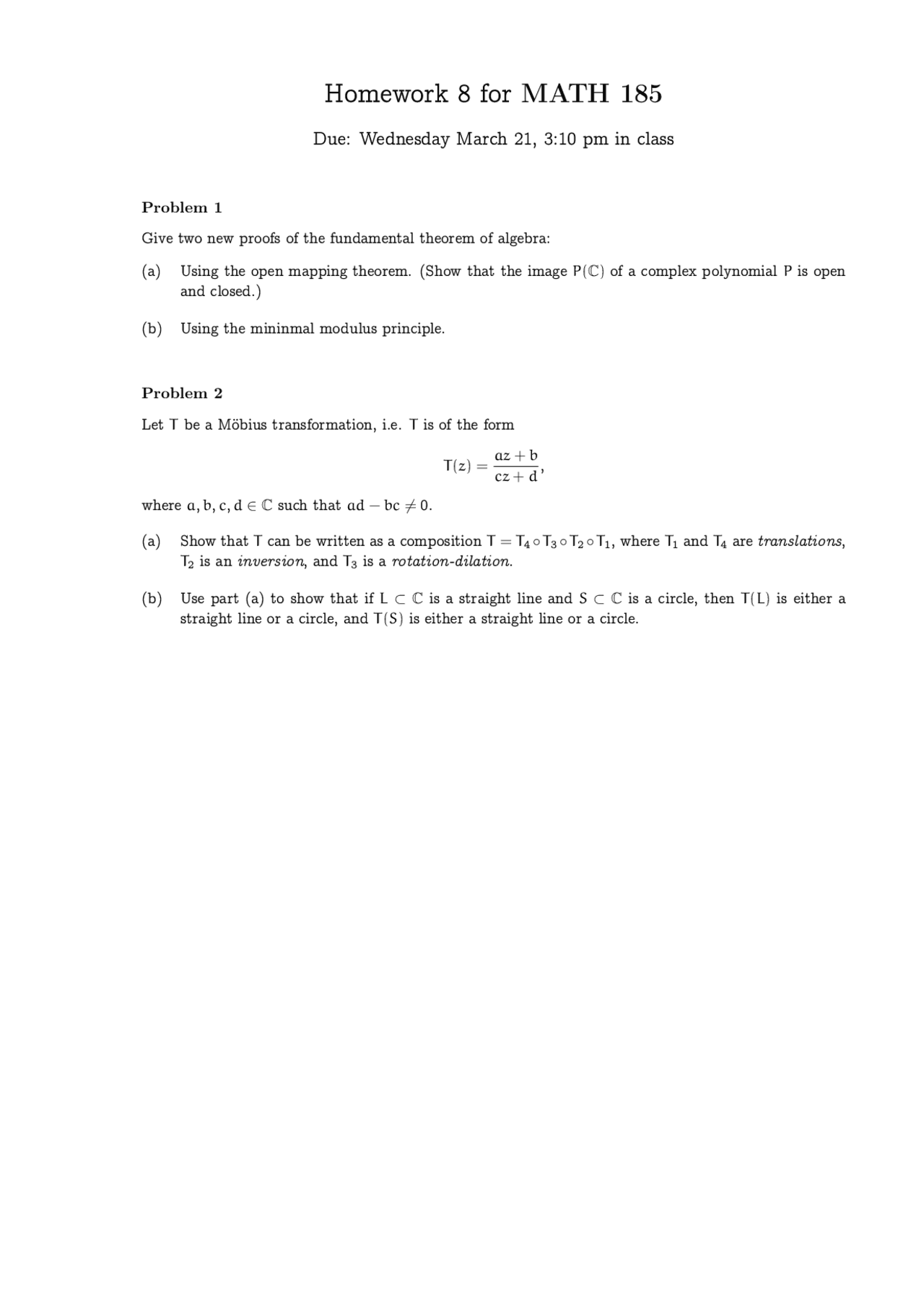 Introduction To Complex Analysis Assignment 8 Problems To Resolution