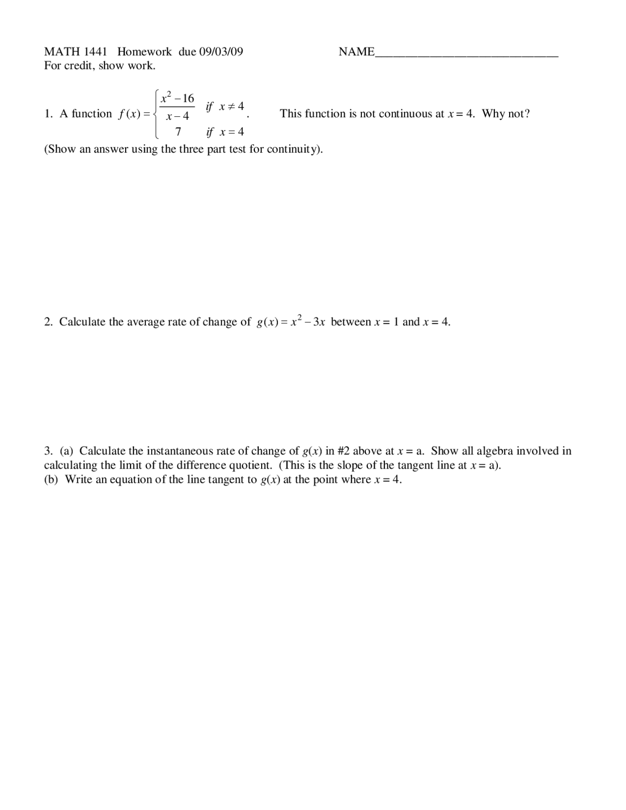 6 Homework Practice Problems On Calculus I Math 1441 Docsity
