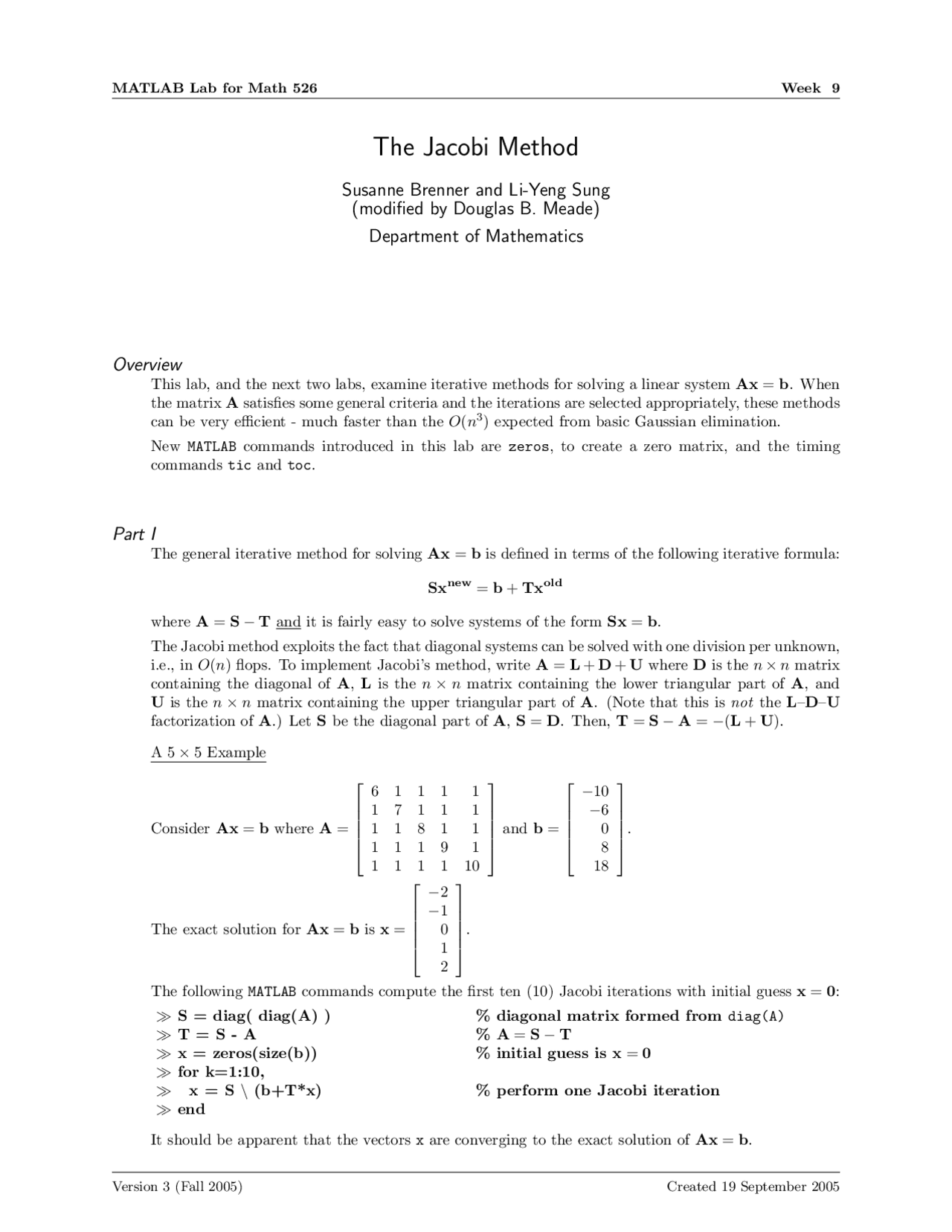 The Jacobi Method - Numerical Linear Algebra | MATH 526 | Lab Reports ...