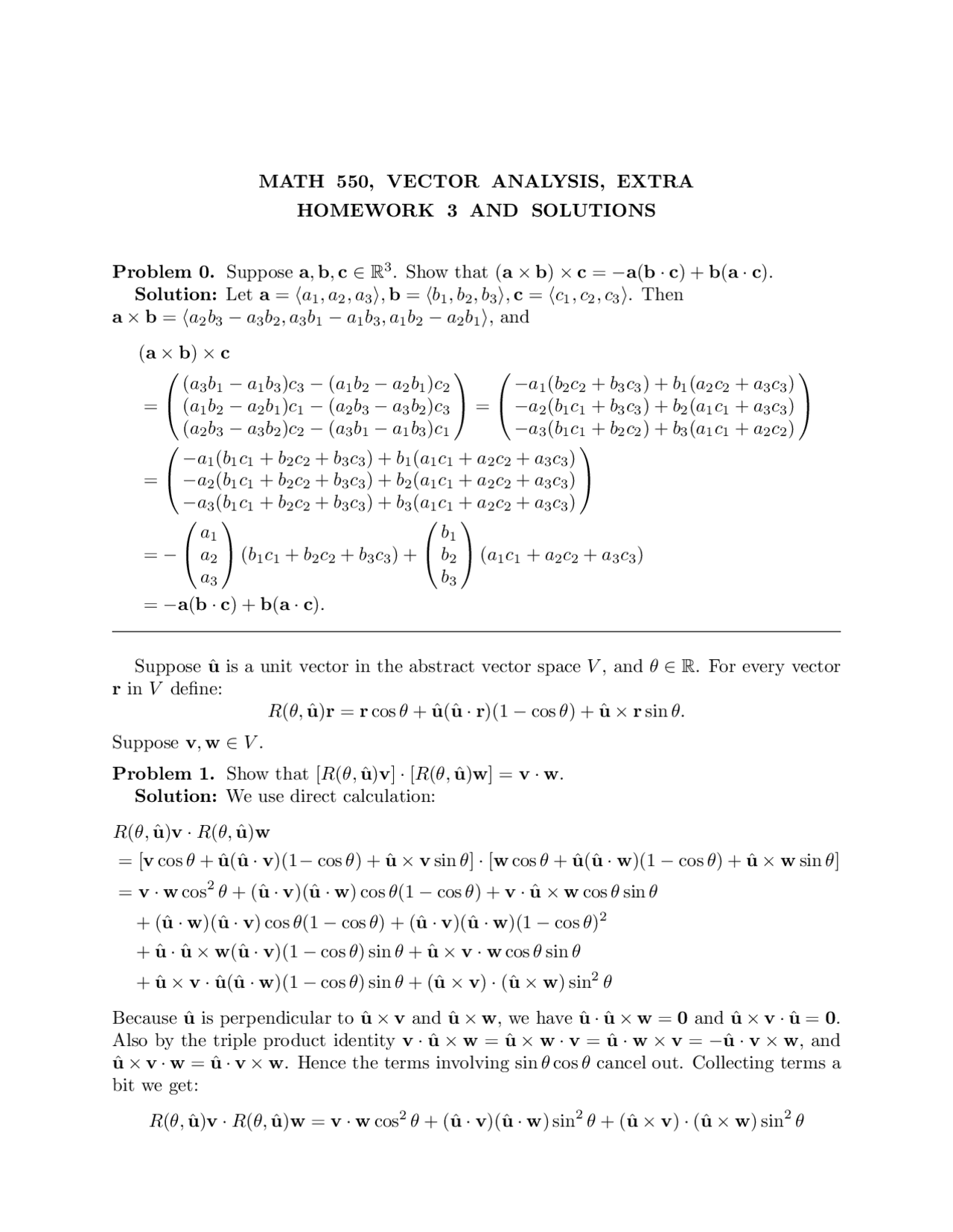 Vector Analysis Assignment 3 With Solutions Math 550 Docsity