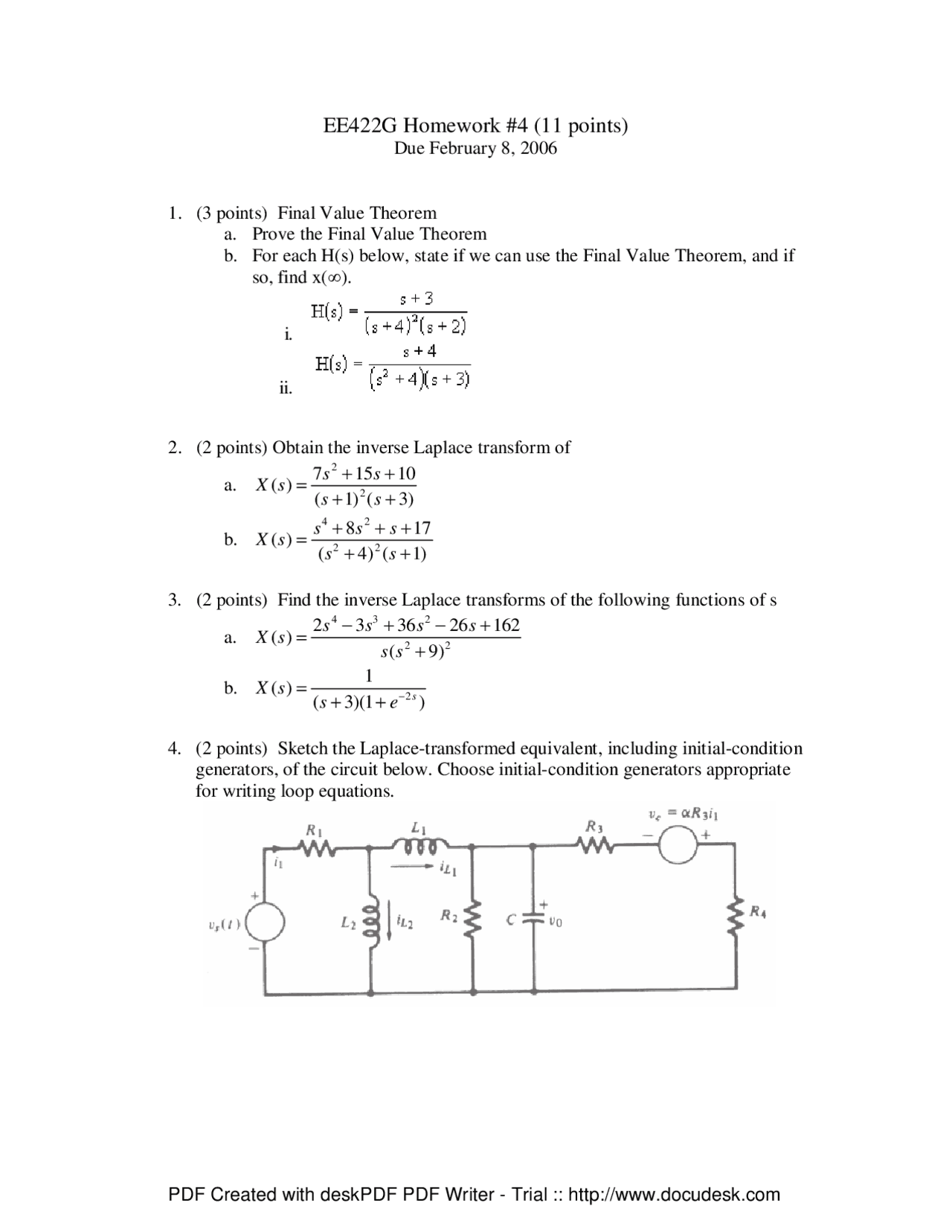Signal And System Modeling Assignment 4 Ee 422g Docsity