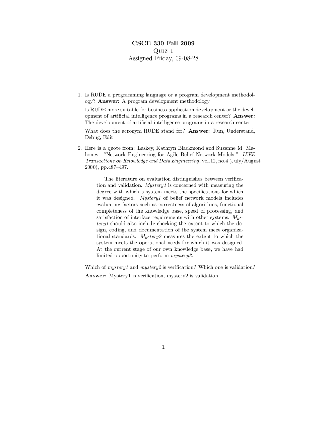 Quiz 1 Resolution Programming Language Structure Fall 2009 Csce 330 Docsity