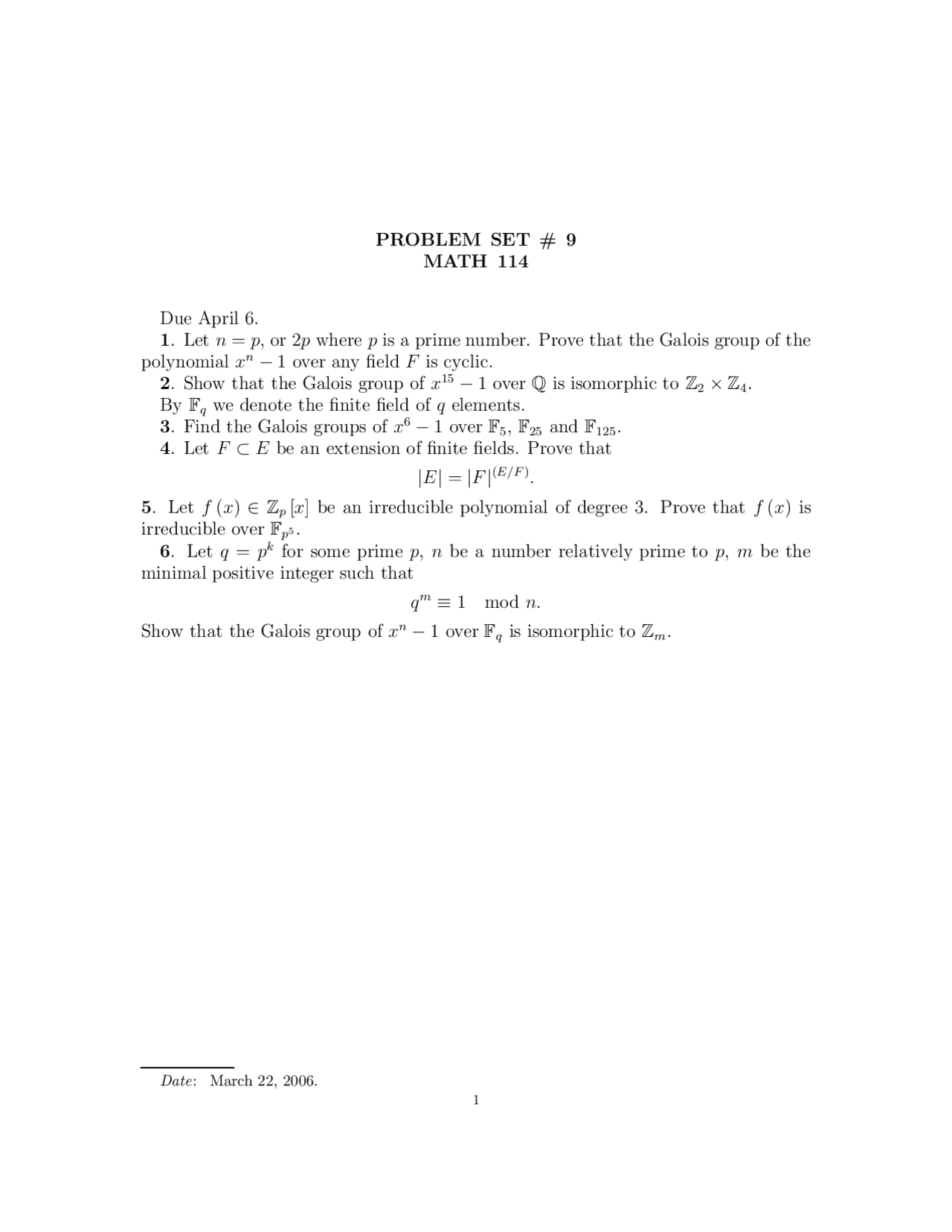 Abstract Algebra Assignment 9 Questions Math 114 Docsity