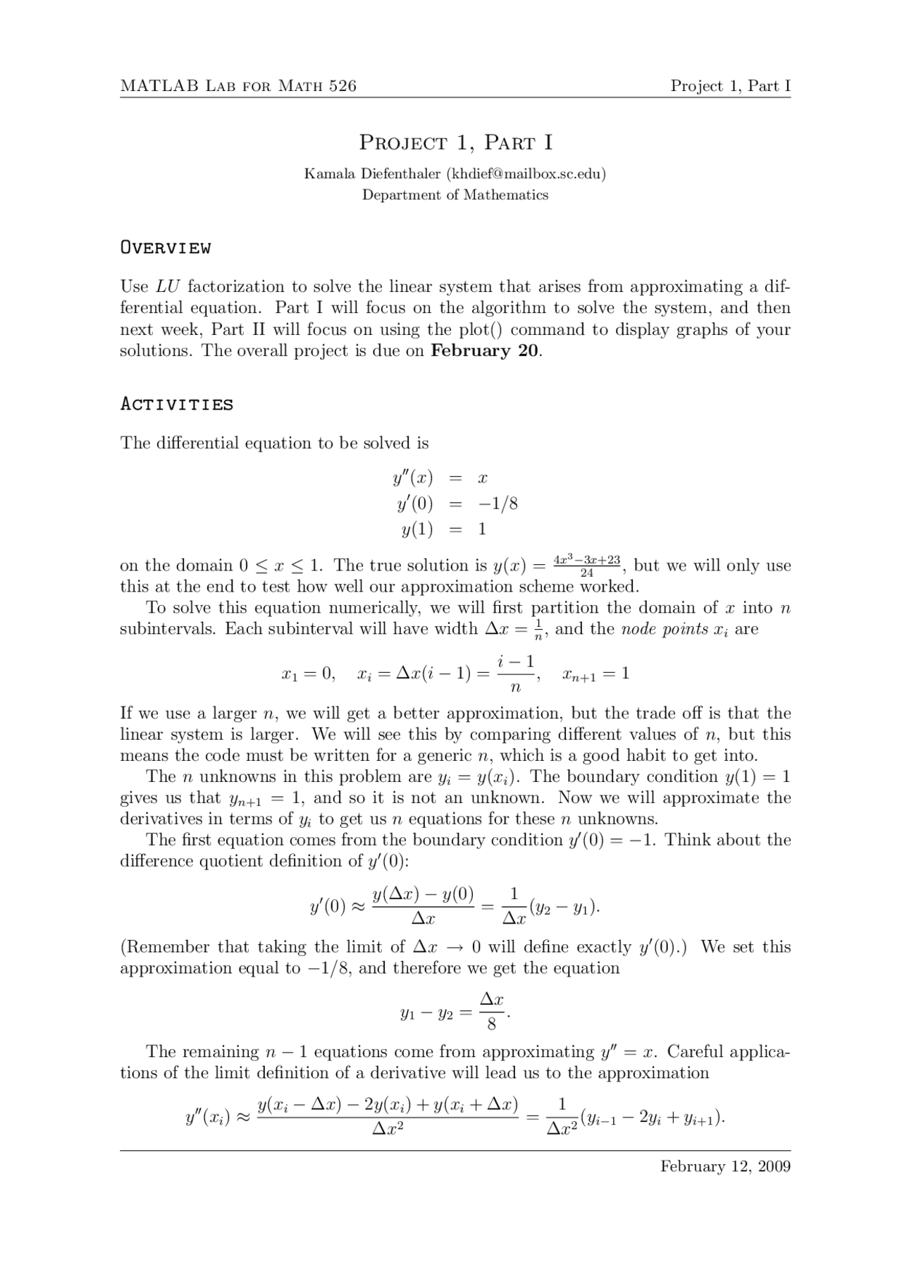 Differential Equation Numerical Linear Algebra Project 1 Math 526