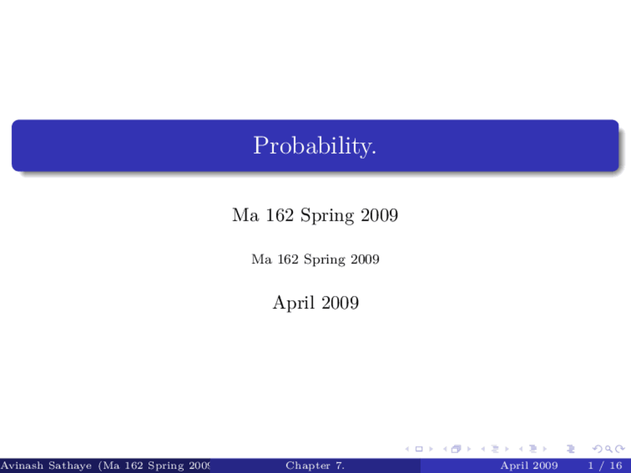 Lecture Slides on Probability - Finite Method and its Applications | MA 162 - Docsity