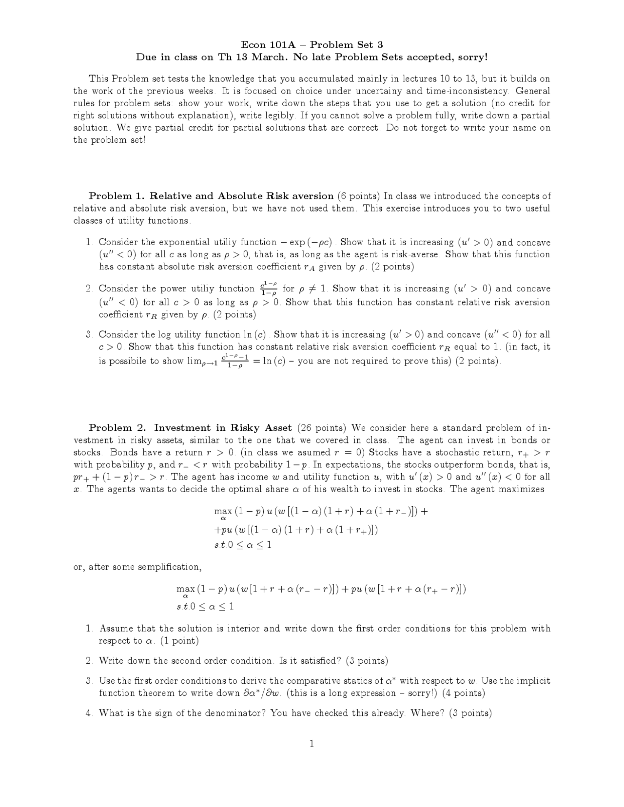 10 Solved Problems on Time Inconsistent Preferences - Assignment 3 ...