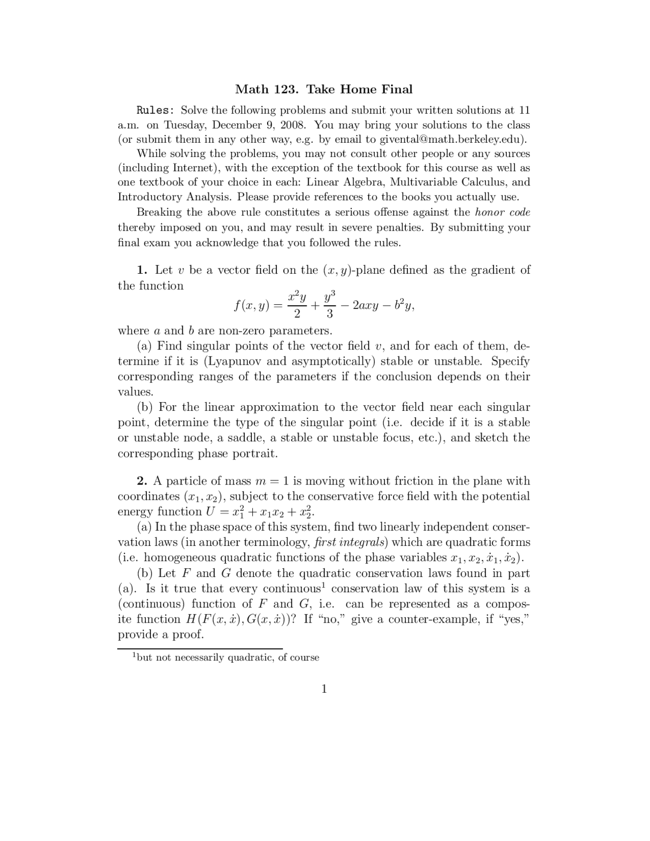 Unsolved Final Exam Ordinary Differential Equations Math 123 Docsity