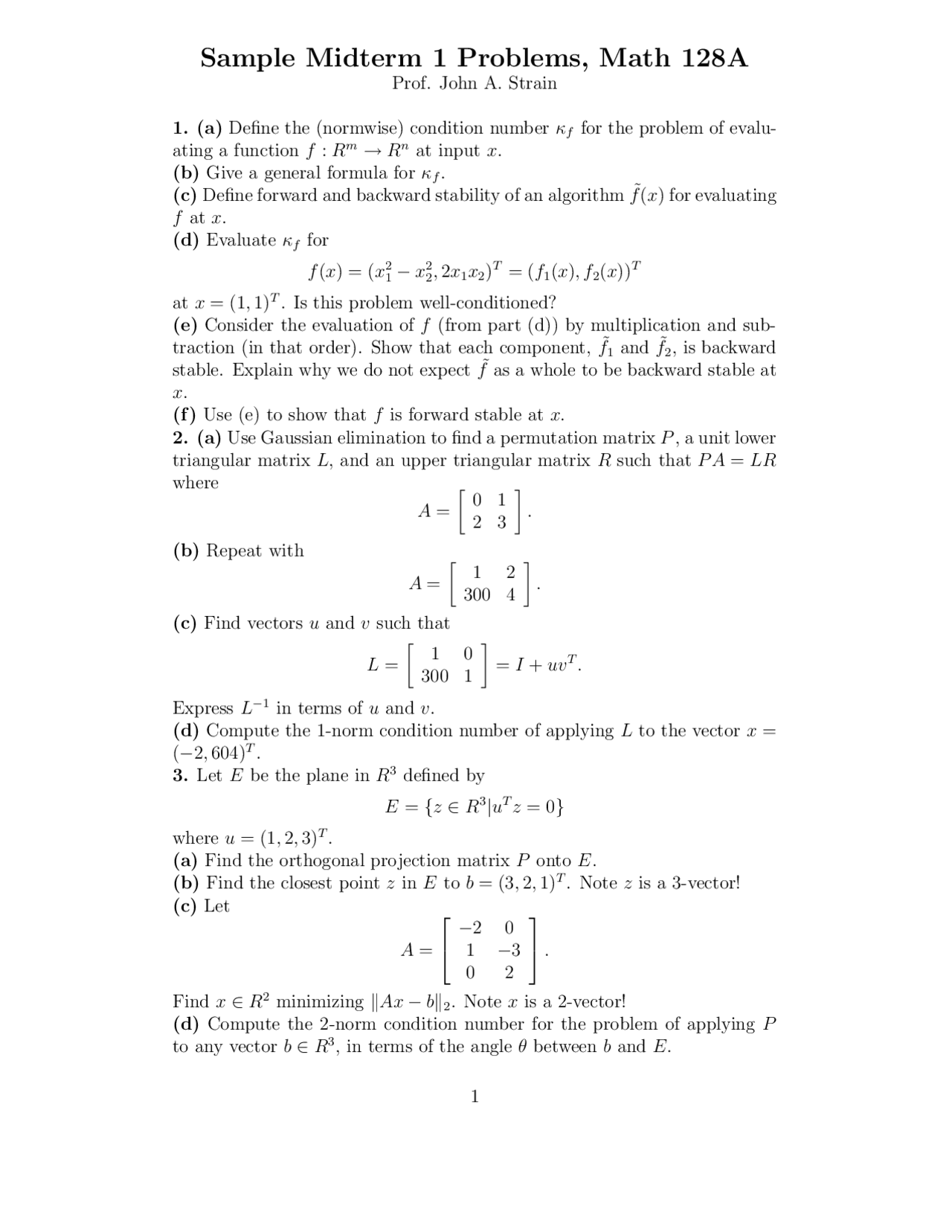 Sample Midterm Exam 1 Problems Numerical Analysis Math 128a Docsity
