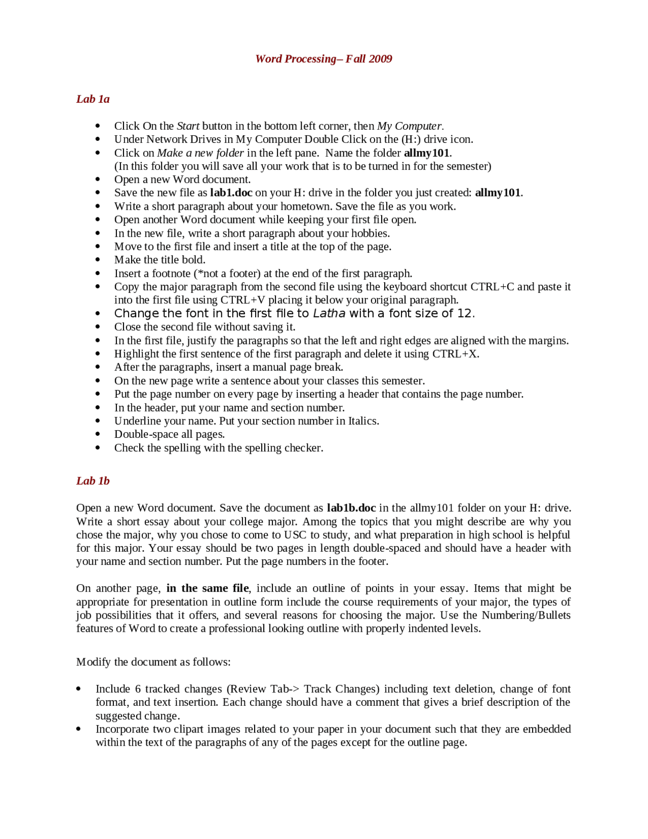 Word Processing Introduction To Computer Concepts Lab I Csce 101 Docsity
