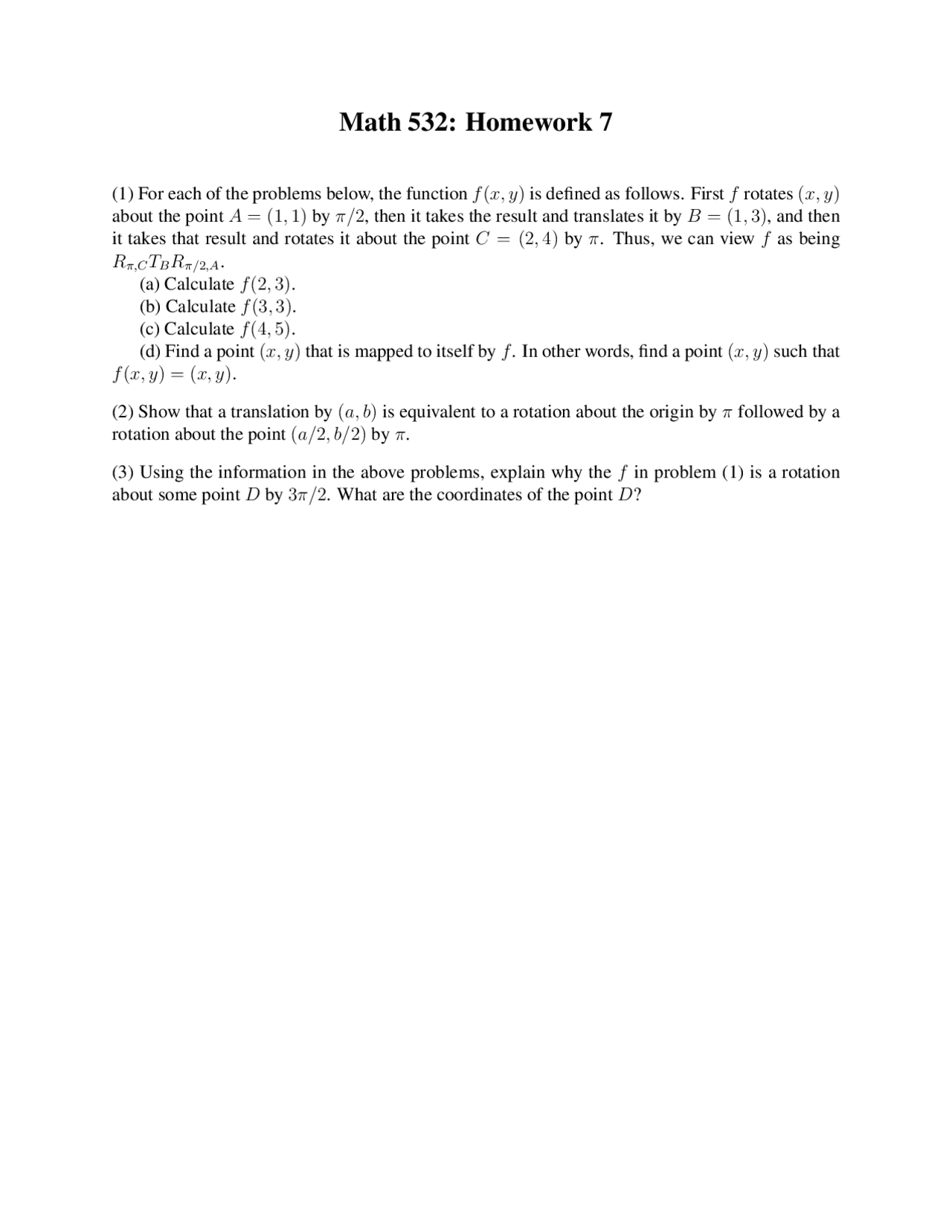 3 Solved Problems On Modern Geometry Homework 7 Math 532 Docsity