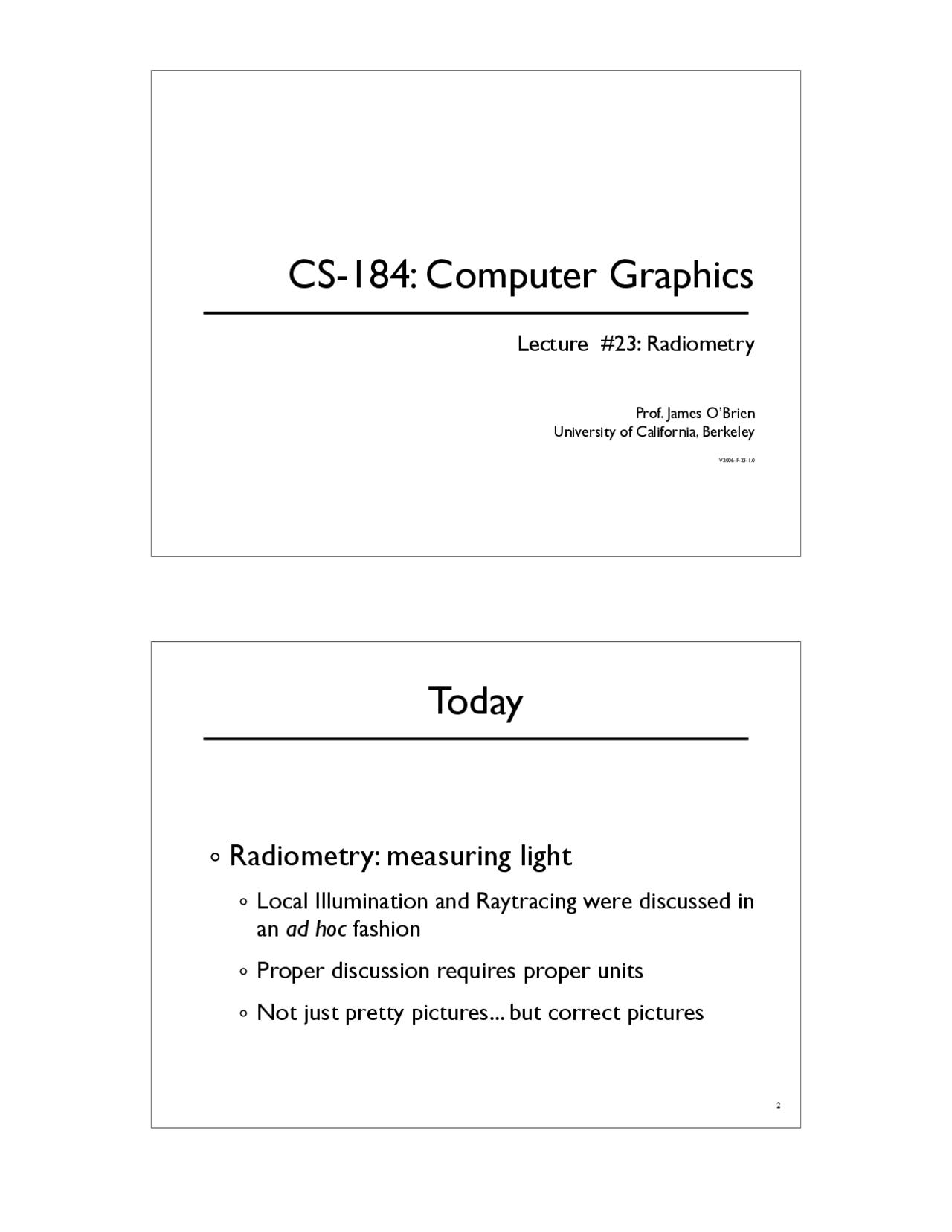 Radiometry Measuring Light Lecture Slides Compsci 184 Docsity