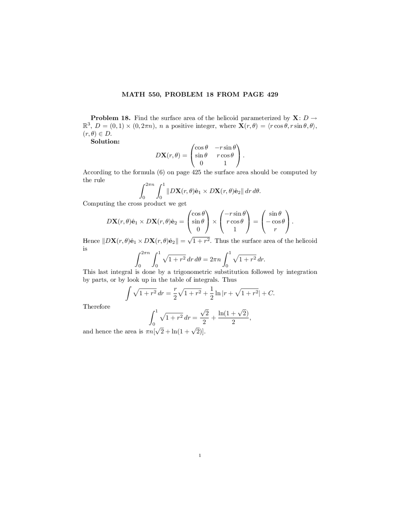 Solved Problem For Assignment 18 Vector Analysis Math 550 Docsity