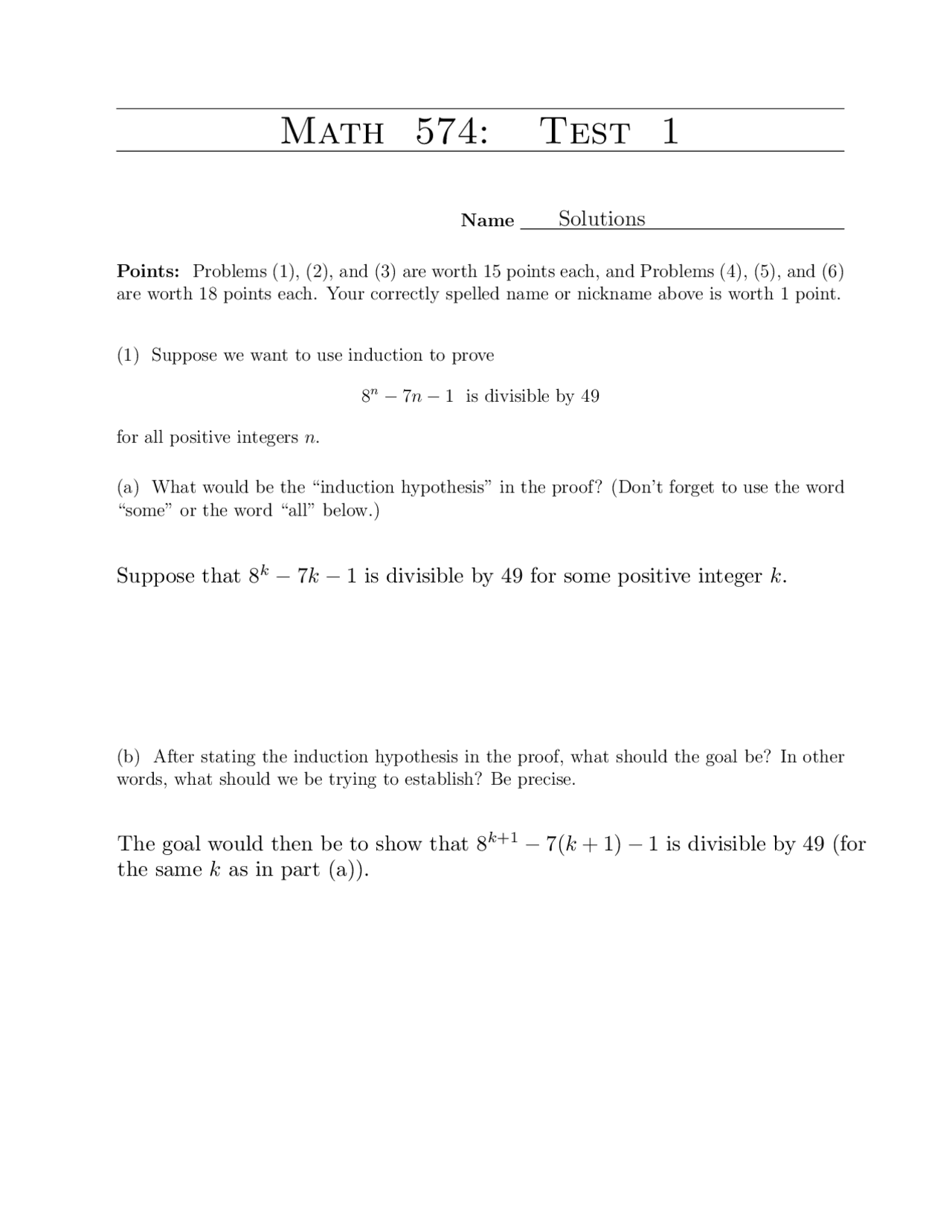 Discrete Mathematics I - Past Test 1 with Resolution | MATH 574 | Exams ...