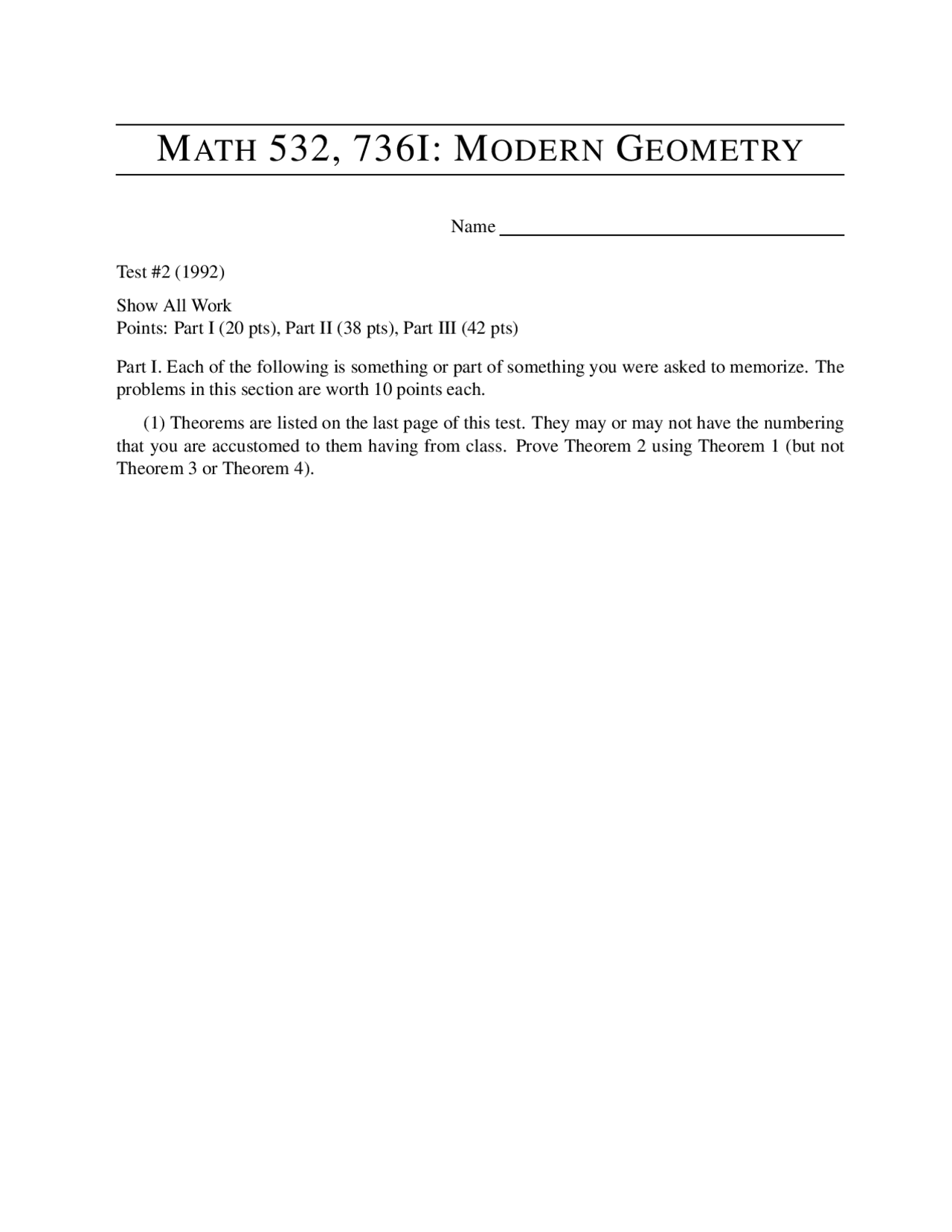 Practice Exam 2 Modern Geometry Math 532 Docsity
