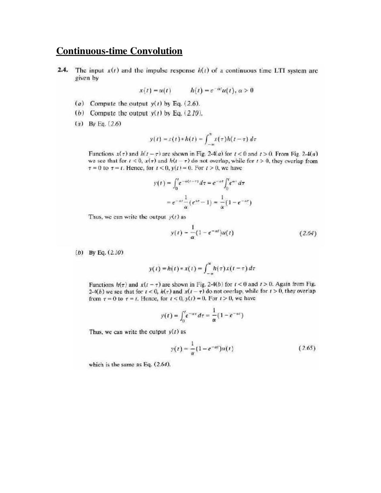Continuous-Time Convolution - Signals and Systems | EE 421G - Docsity