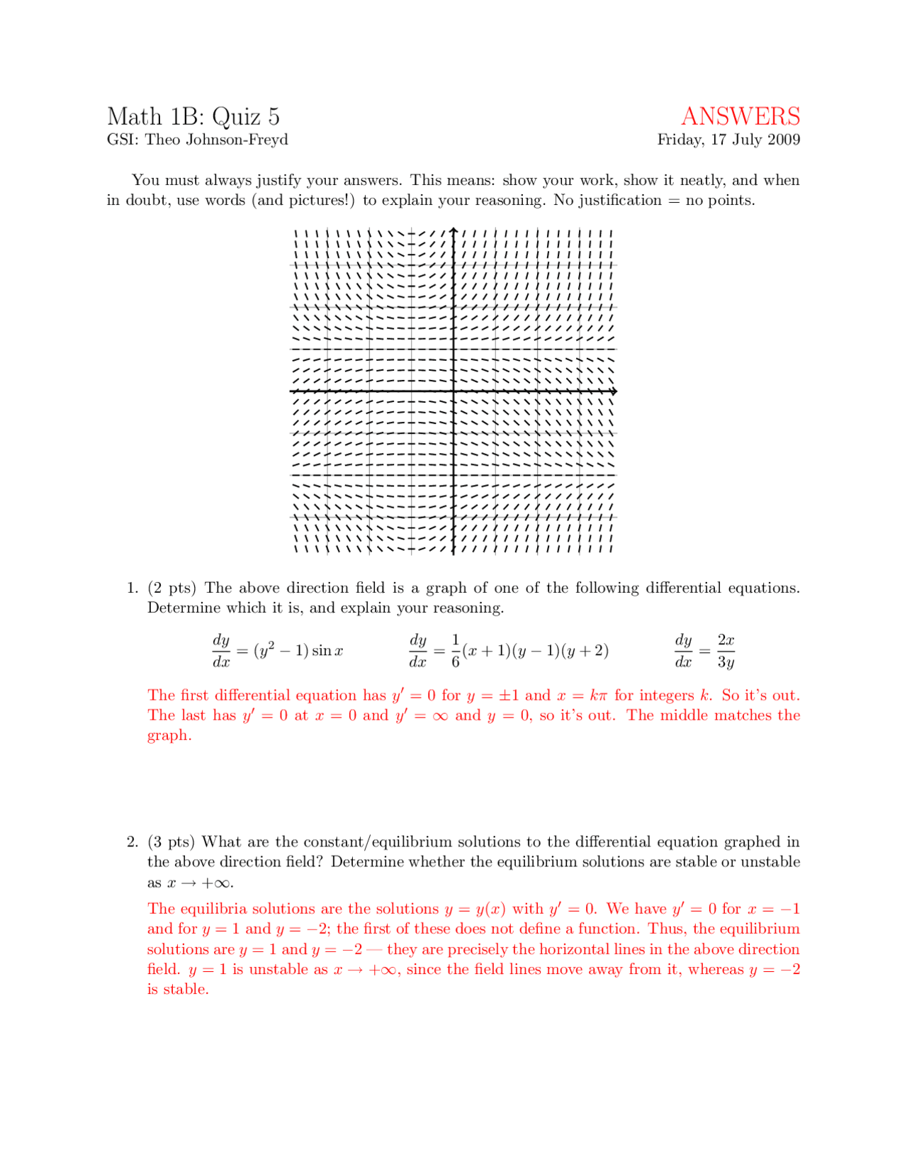 3 Problems Resolution Quiz 5 On Calculus Math 1b Docsity
