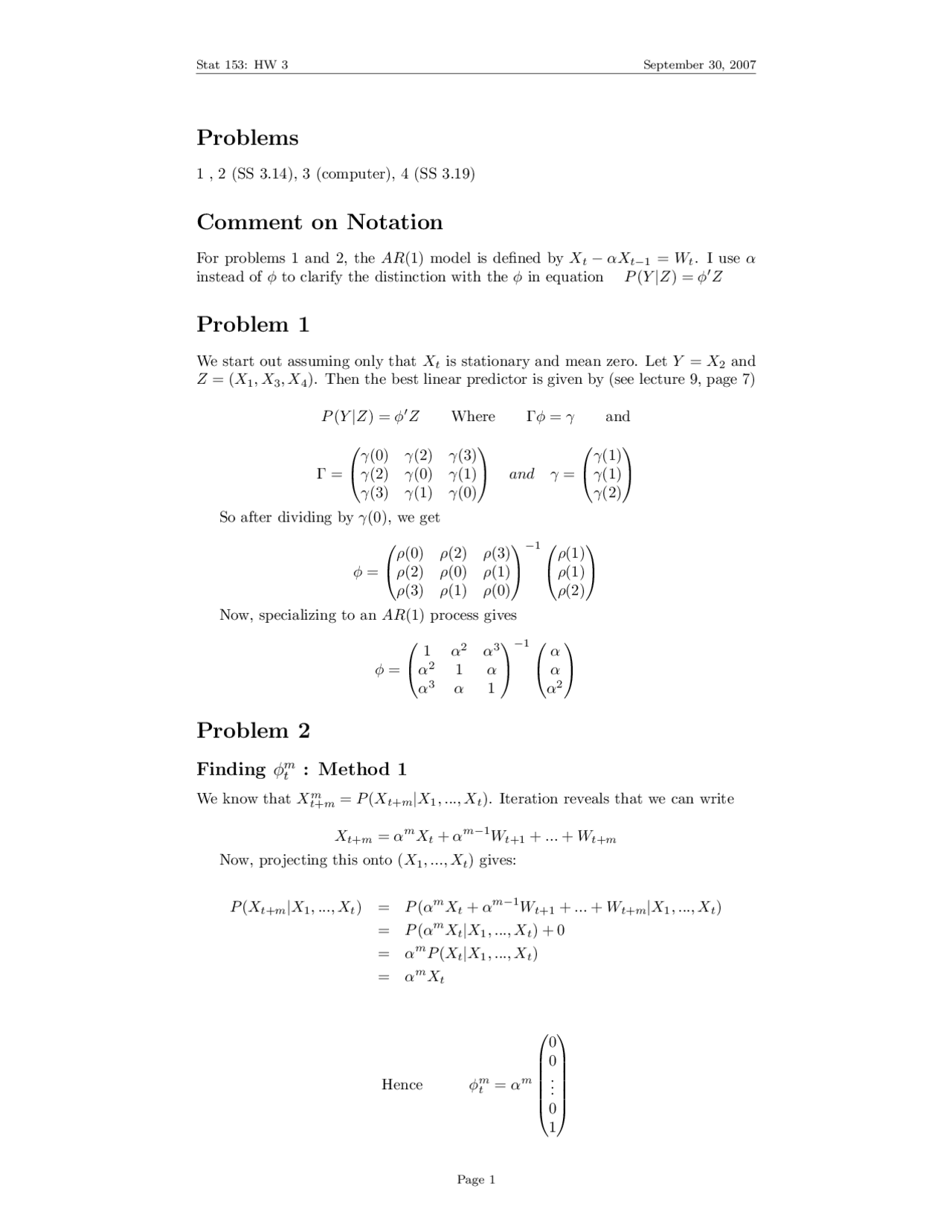 Homework 3 Problems Introduction To Time Series Stat 153 Docsity
