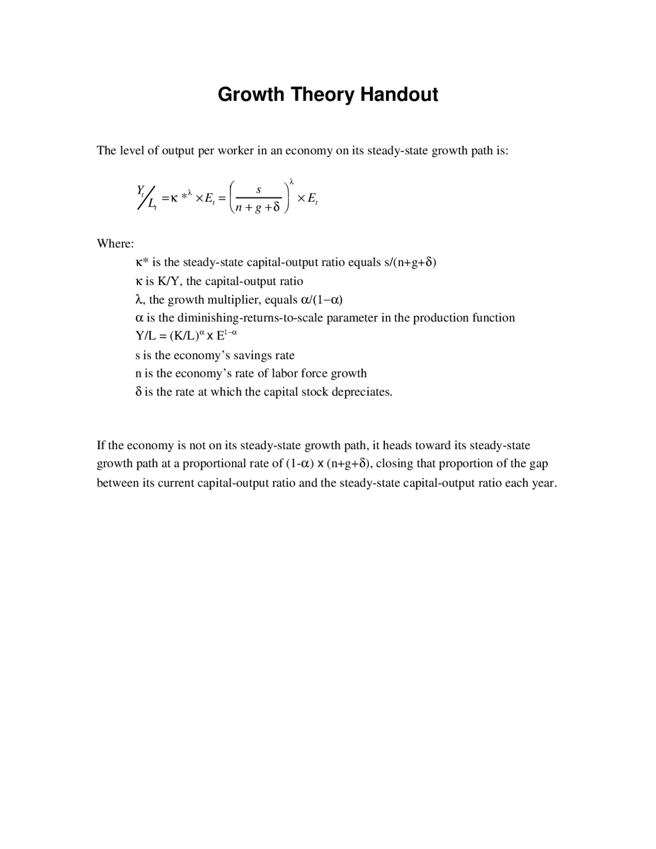 The Growth Theory Handout In An Economy Econ 101b Docsity