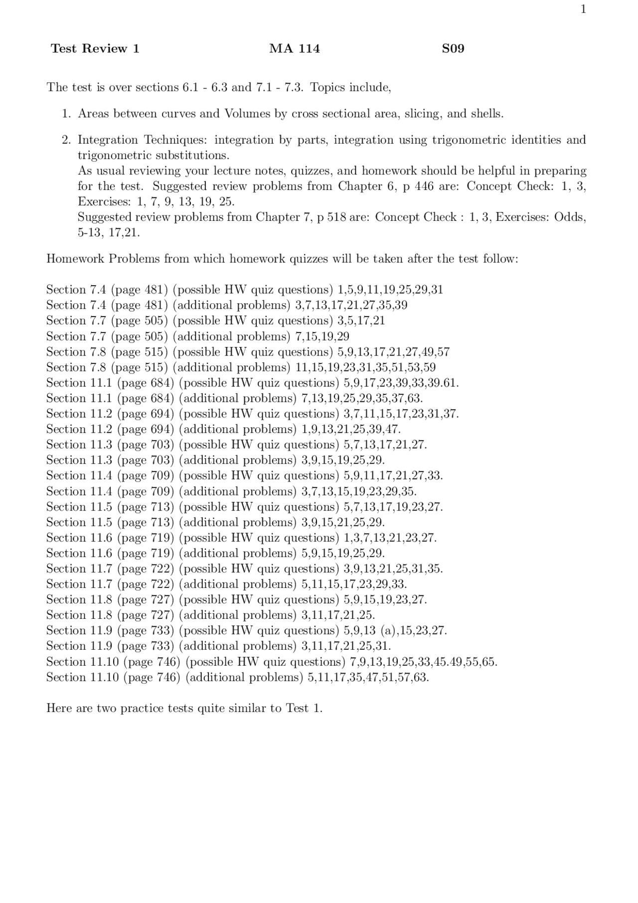 Test Review With Answers For Calculus Ii Ma 114 Docsity