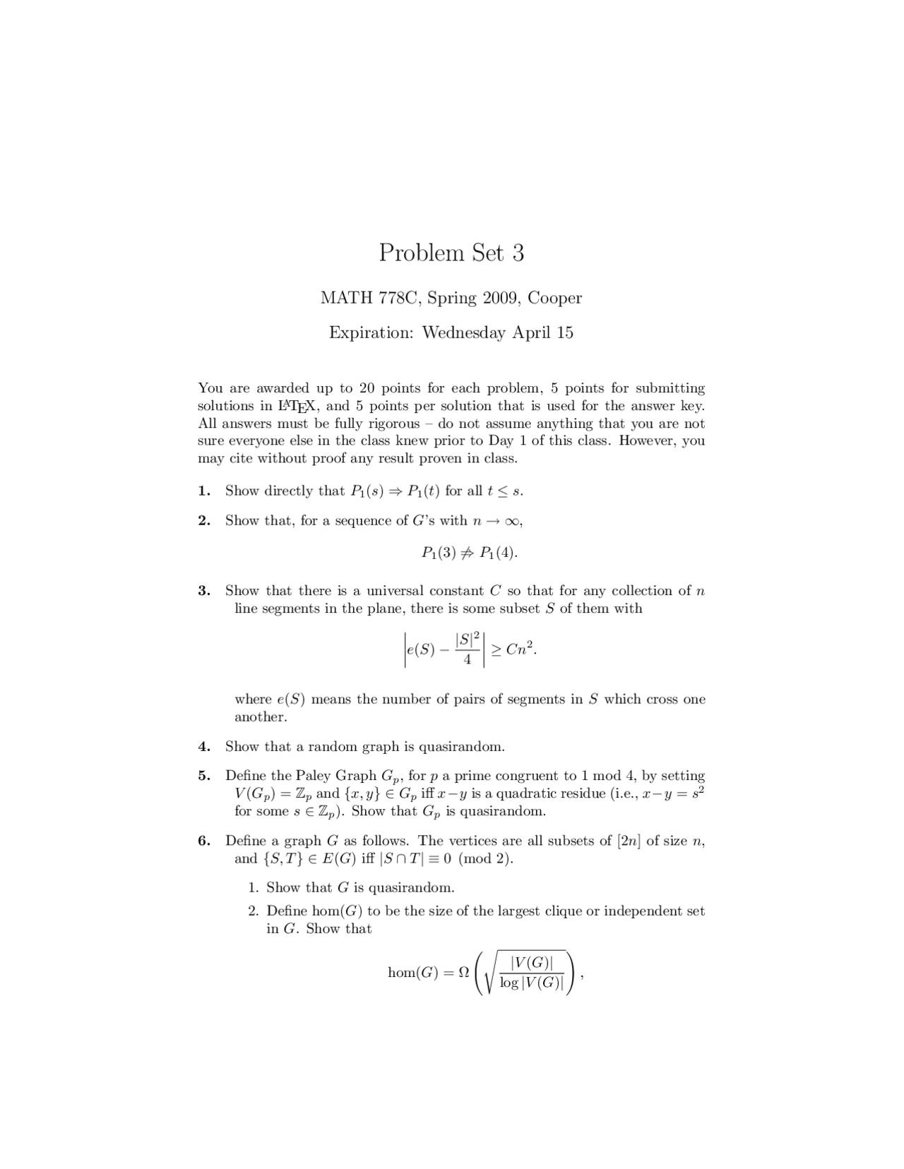 7 Problems On The Sequence Series Assignment 3 Math 778c Docsity