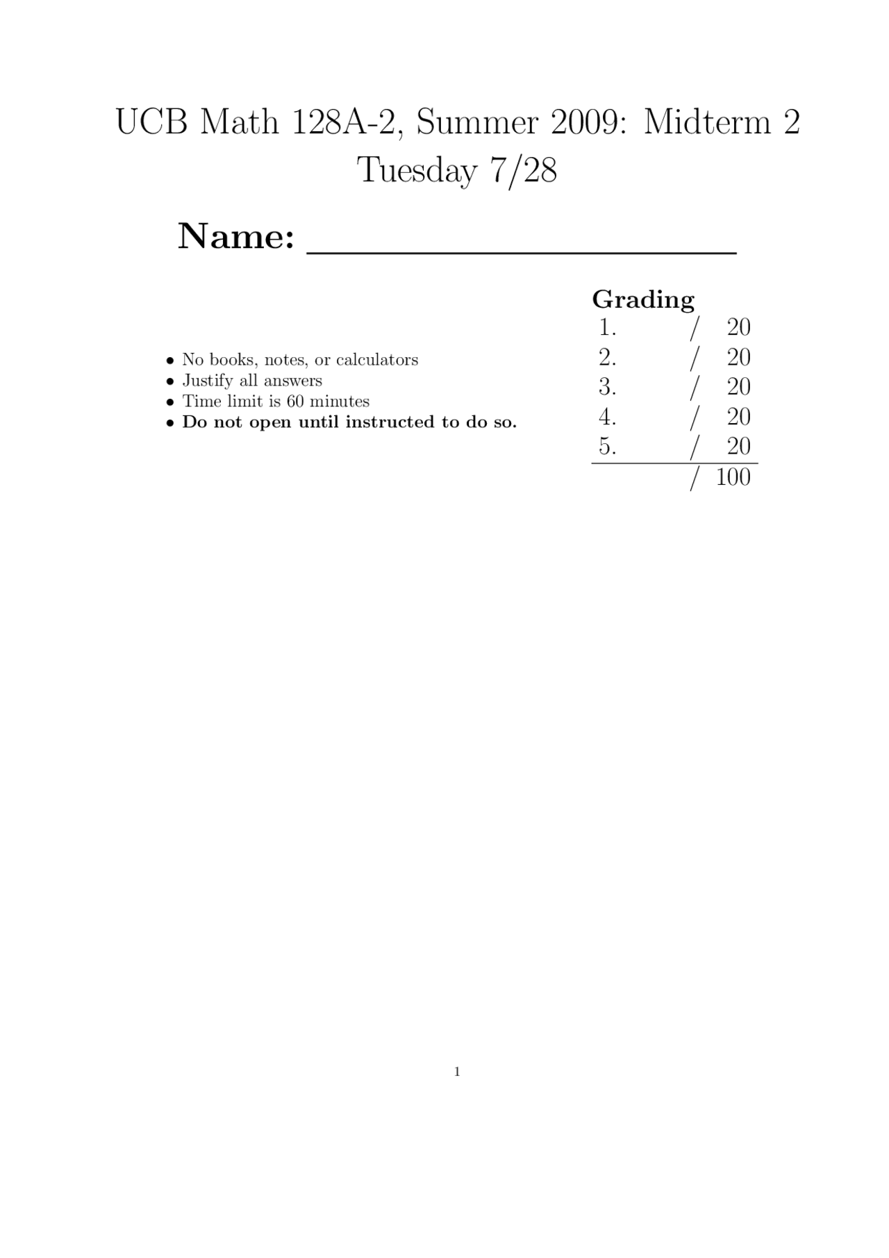 5 Questions Midterm Exam 2 Numerical Analysis Math 128a Docsity