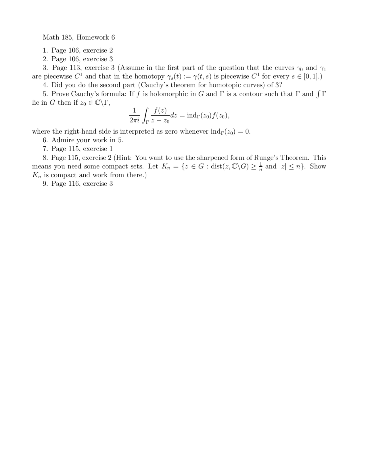 Math 185 Homework 6: Exercises on Complex Analysis | Assignments ...